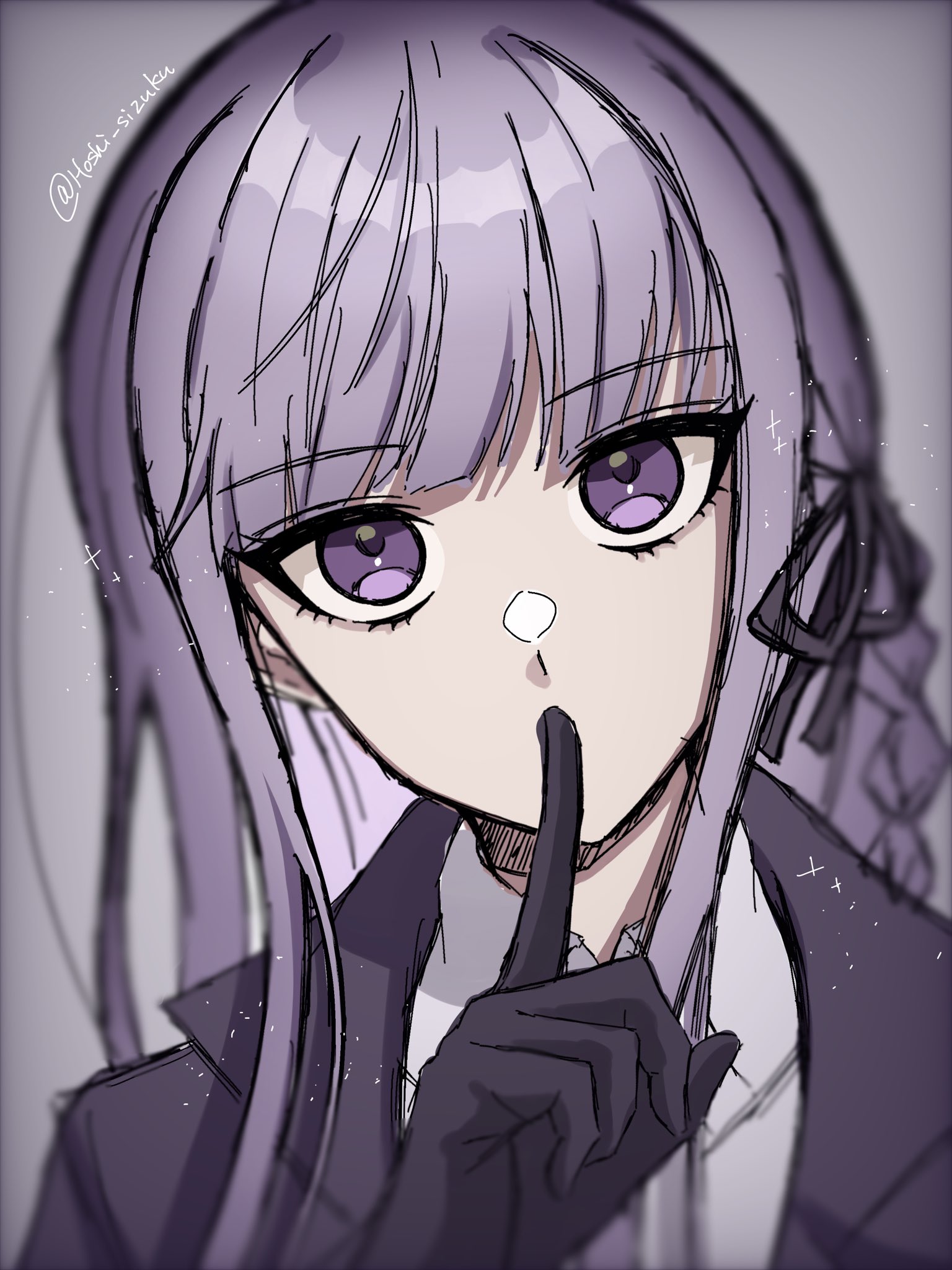 Safebooru - 1girl artist name black gloves black jacket black ribbon blunt bangs collared shirt ...