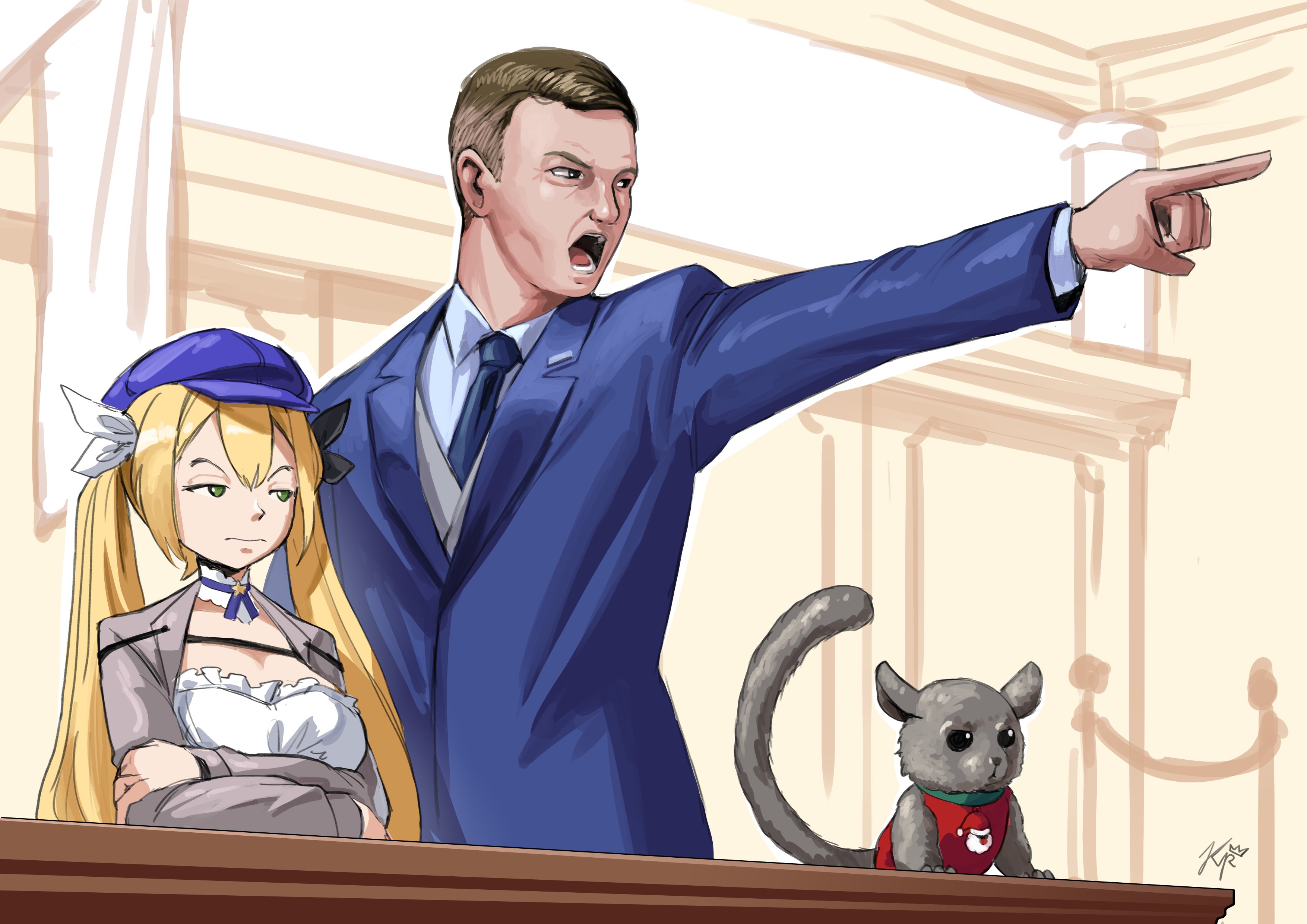 Safebooru - 1boy 1girl absurdres ace attorney blonde hair blue headwear blue suit brown eyes ...
