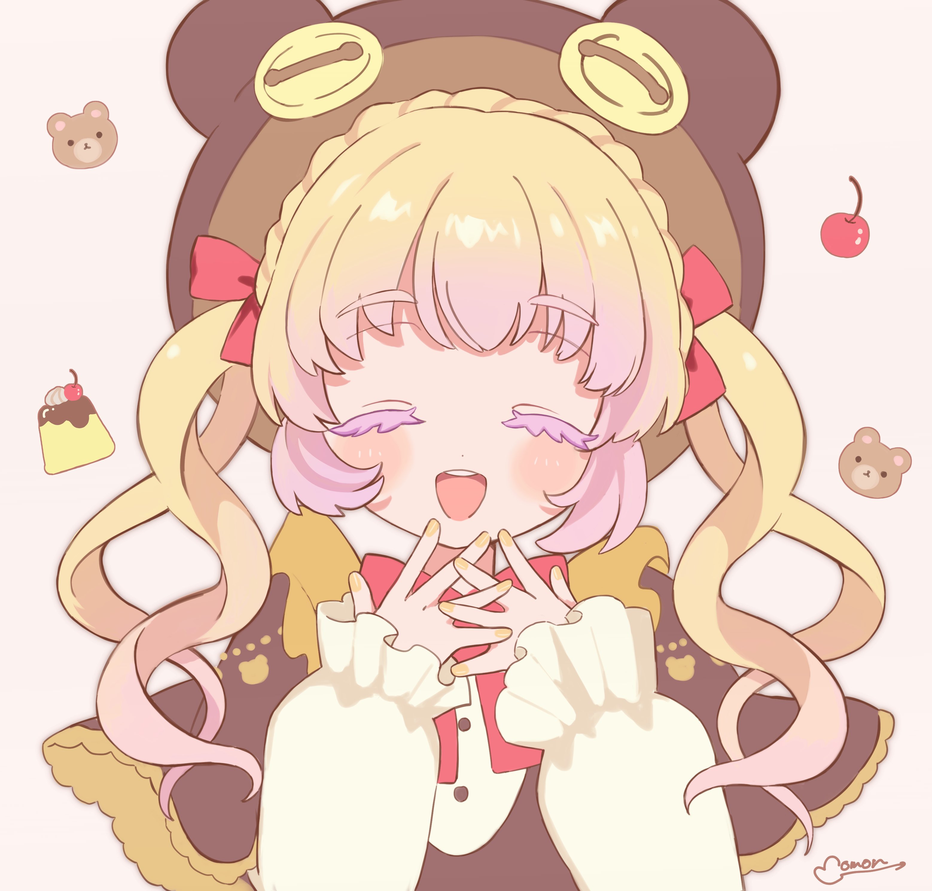 Safebooru - 1girl :d ^ ^ absurdres bear hat blonde hair bow brown capelet brown headwear capelet ...