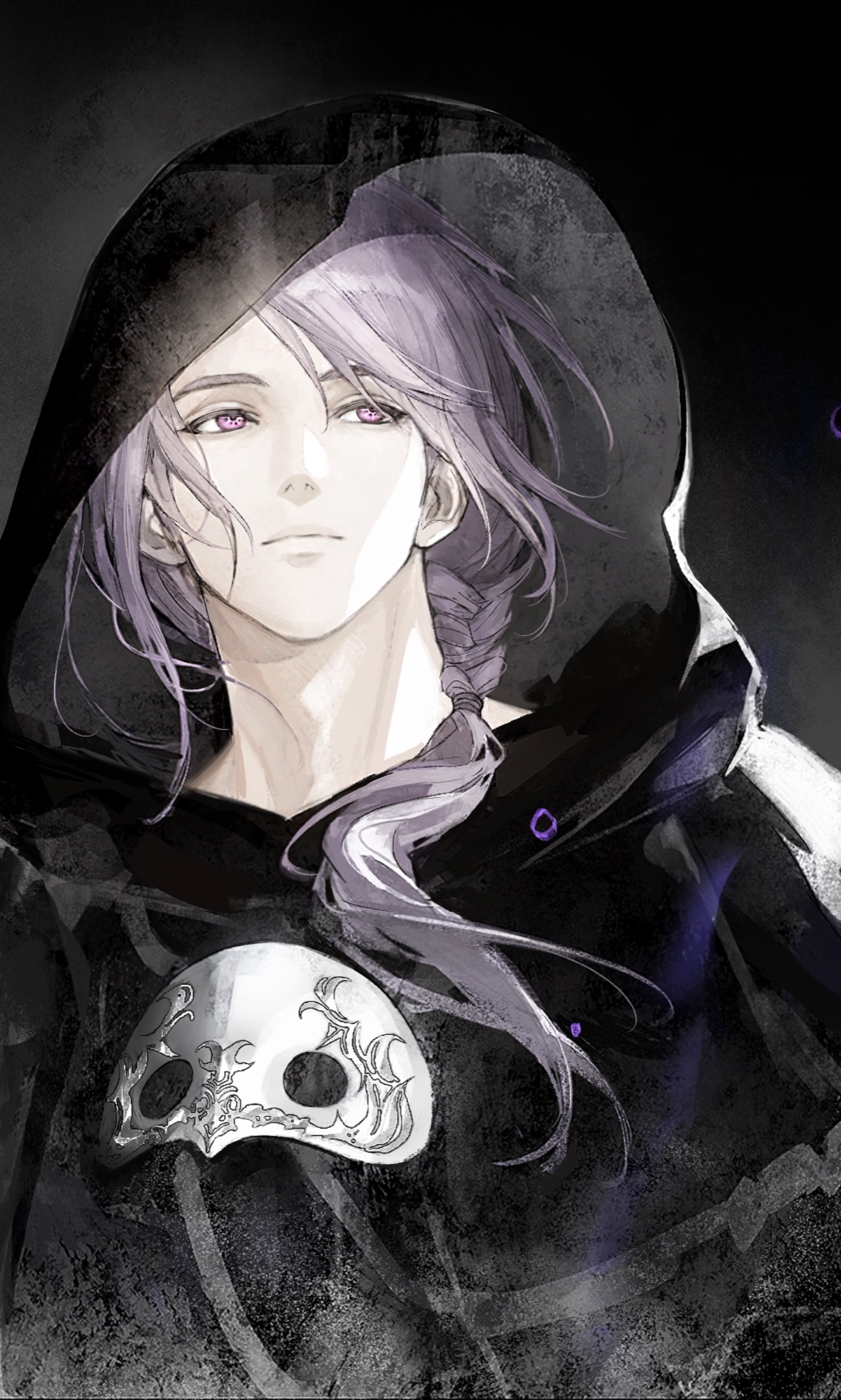 Safebooru - 1boy androgynous black background black robe braid ...