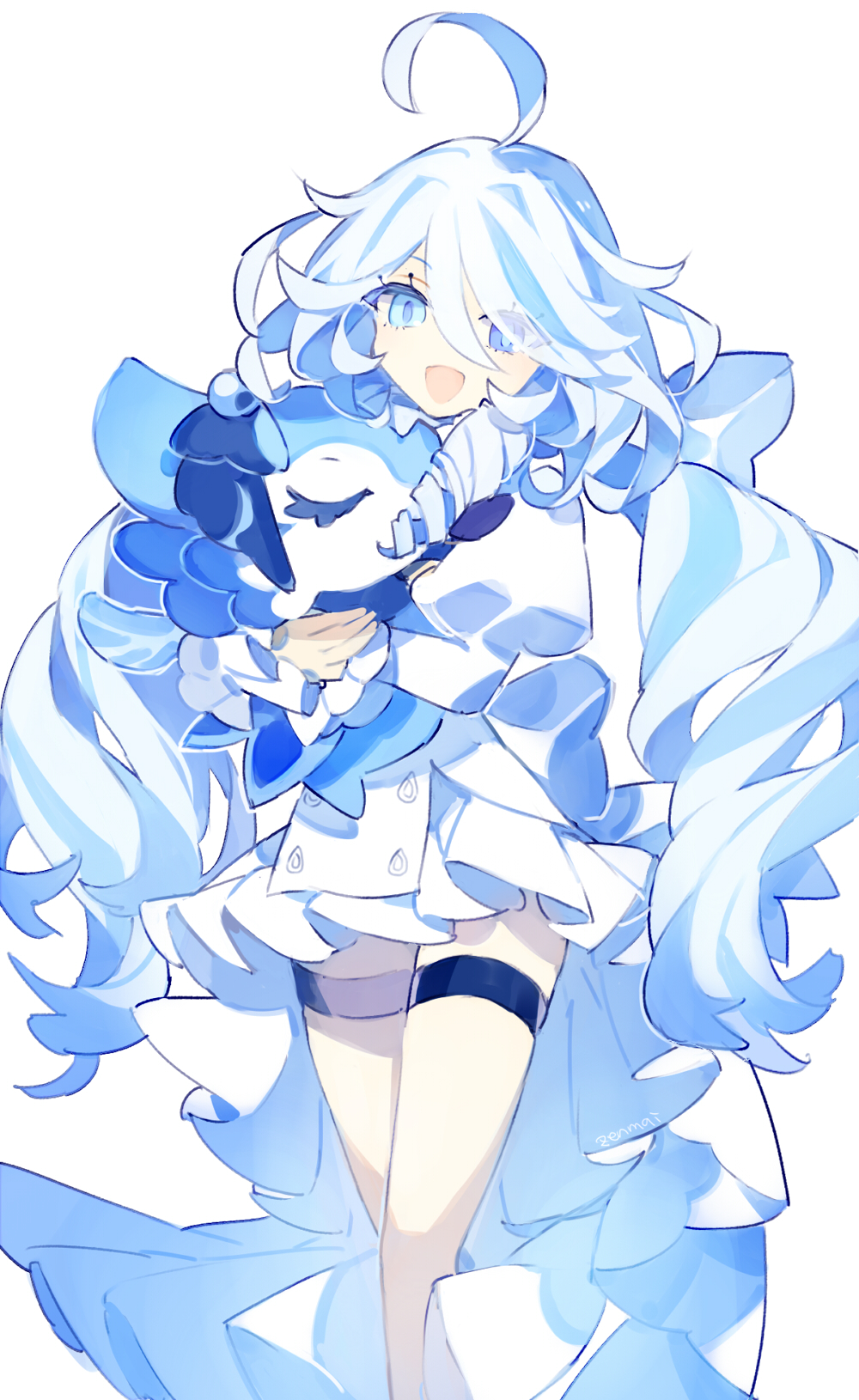 Safebooru - 1girl alternate costume animal blue eyes blue hair closed eyes cyenmi3 dress drill ...