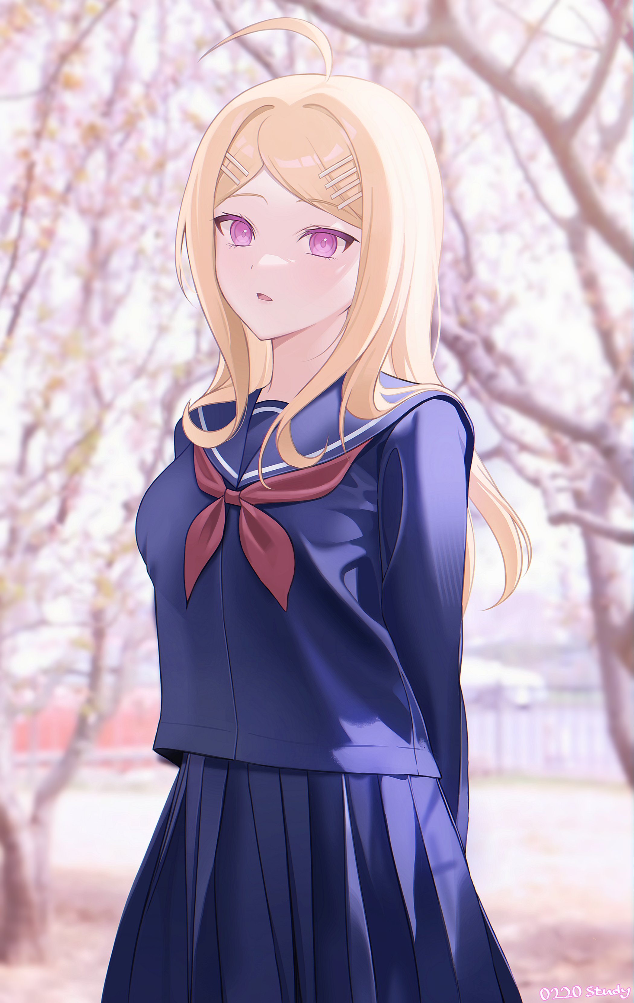 Safebooru - 1girl :o absurdres ahoge akamatsu kaede arms behind back black sailor collar black ...