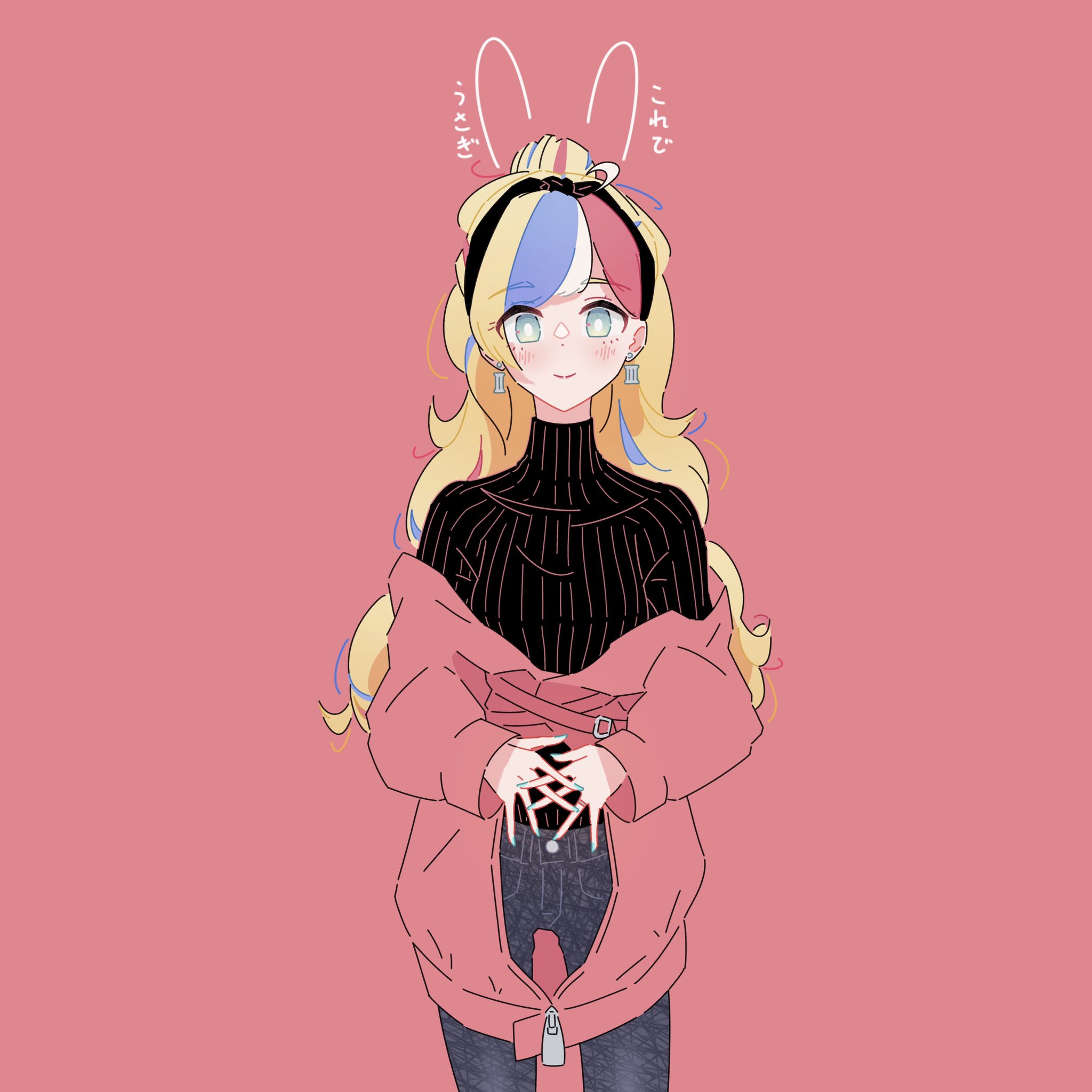 Safebooru - 1girl alternate costume aqua eyes black sweater blonde hair blue hair blue nails ...