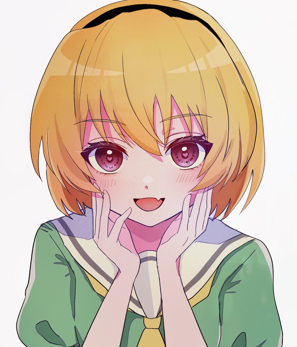 Safebooru - 1girl :d black hairband blonde hair blush close-up colored ...