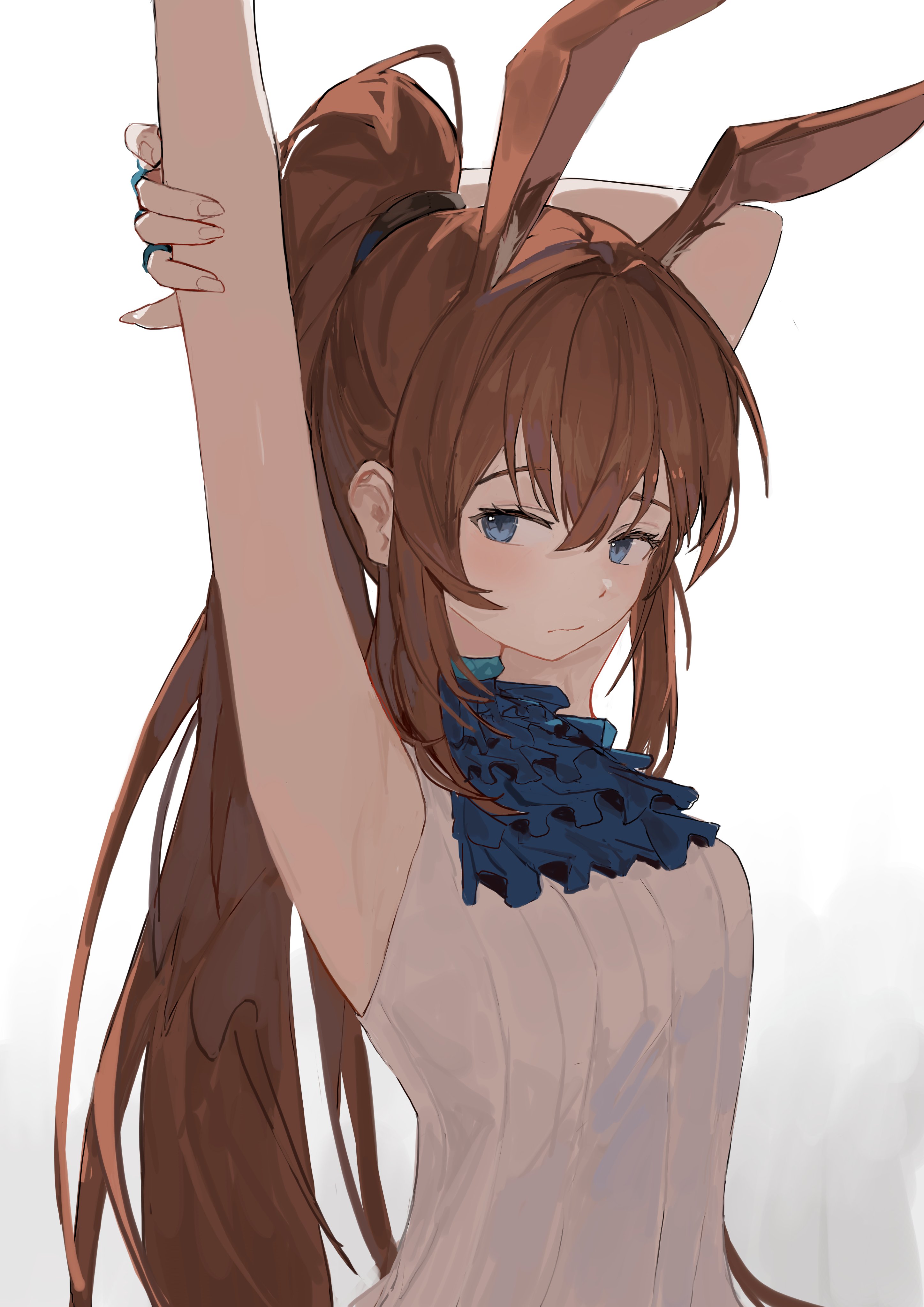 Safebooru - 1girl absurdres amiya (arknights) animal ears arknights armpits arms up ascot blue ...
