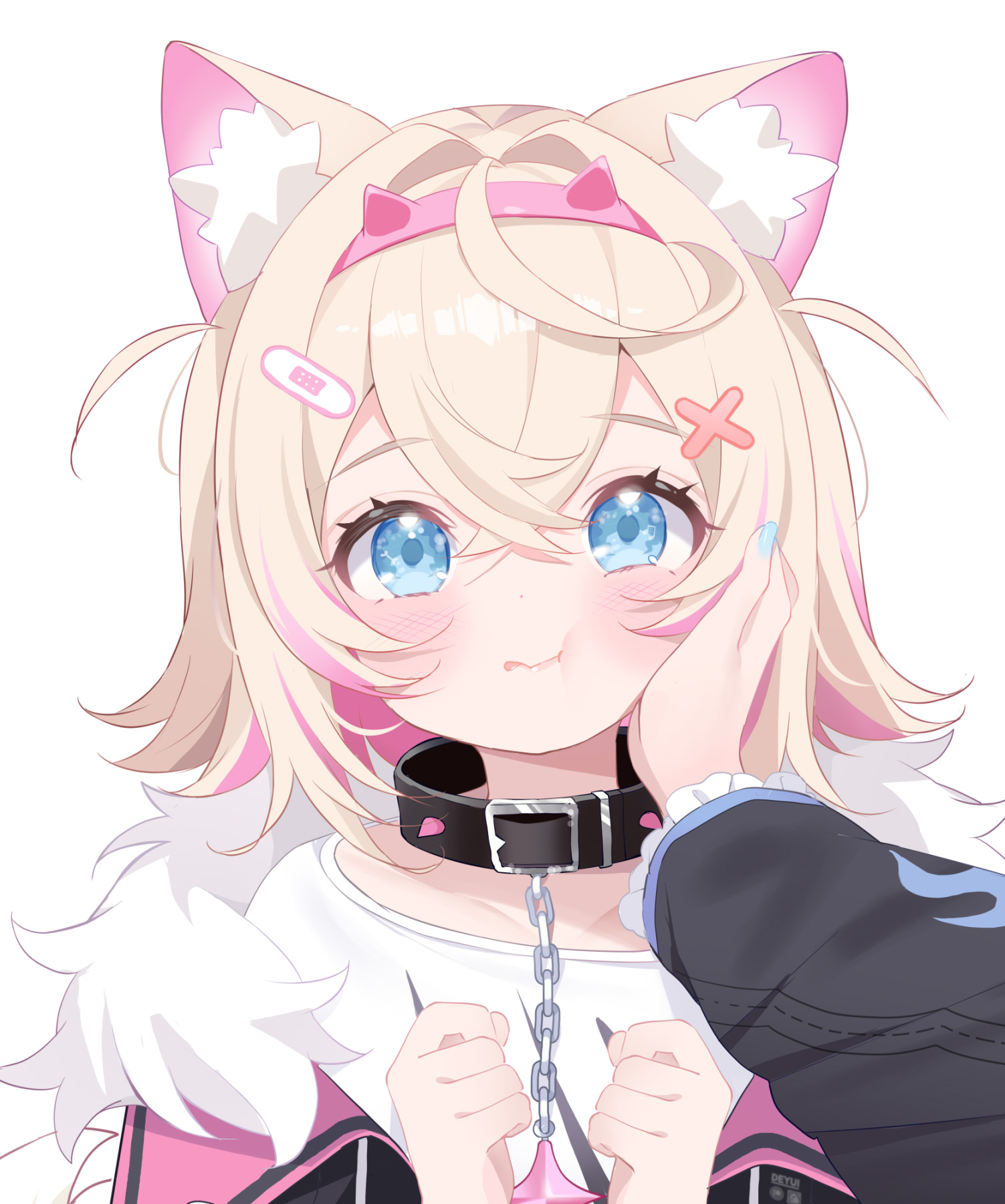 Safebooru - 2girls animal ear fluff animal ears bandaid bandaid hair ornament black collar black ...