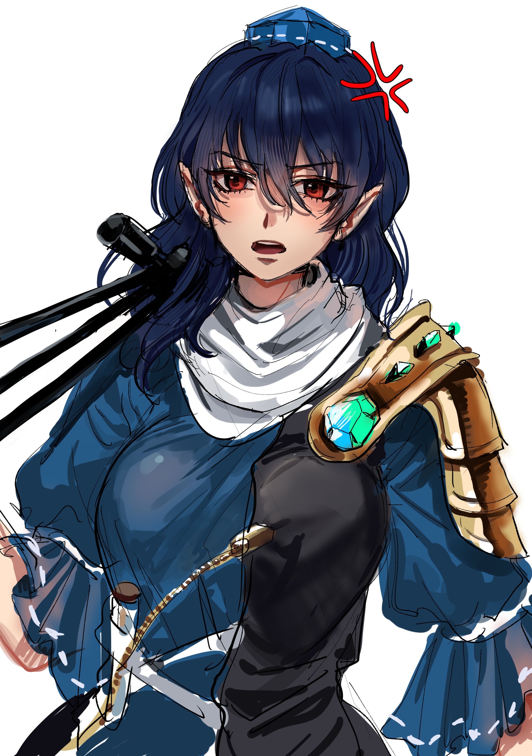 Safebooru - 1girl absurdres anger vein annoyed black dress blue dress blue hair blue headwear ...