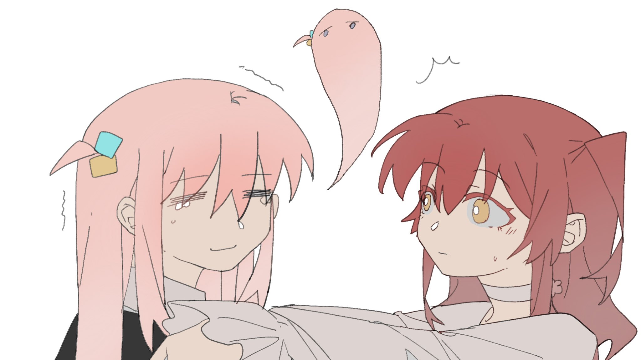 Safebooru - 2girls black shirt bocchi the rock! chinese commentary choker closed eyes closed ...