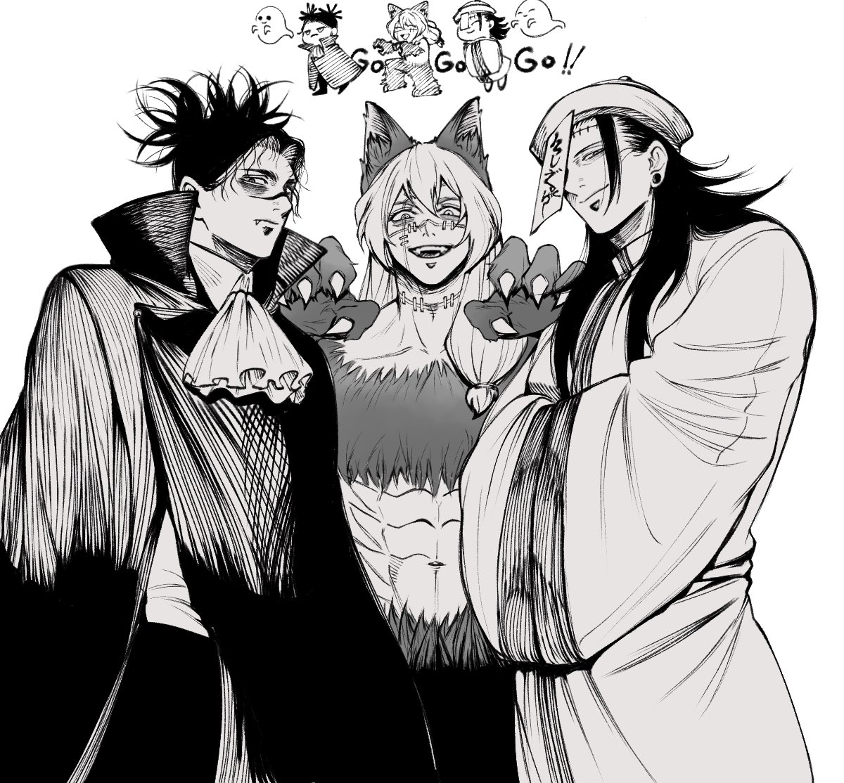 Safebooru - 3boys abs animal ears choso (jujutsu kaisen) earrings fake ...