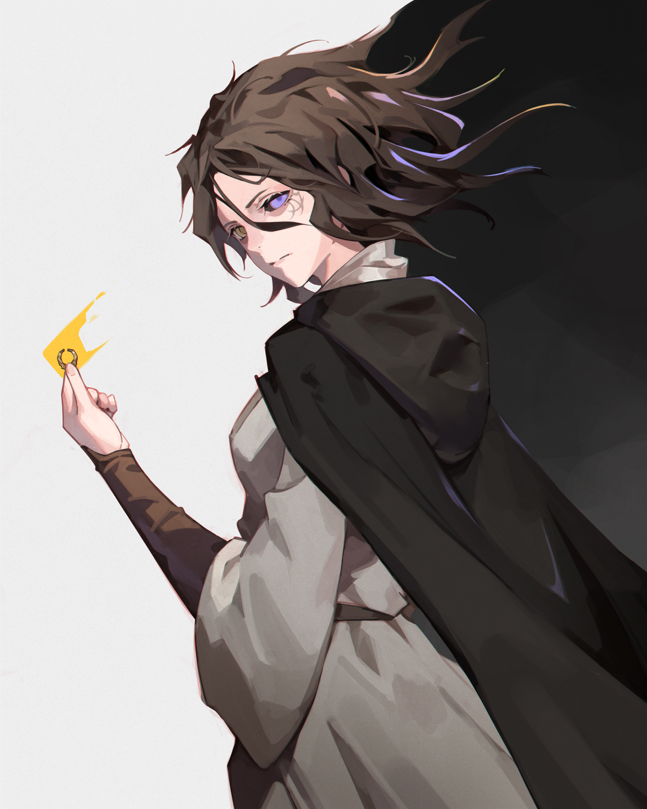 Safebooru - 1girl black background black cape blue eyes brown hair cape elden ring from side ...