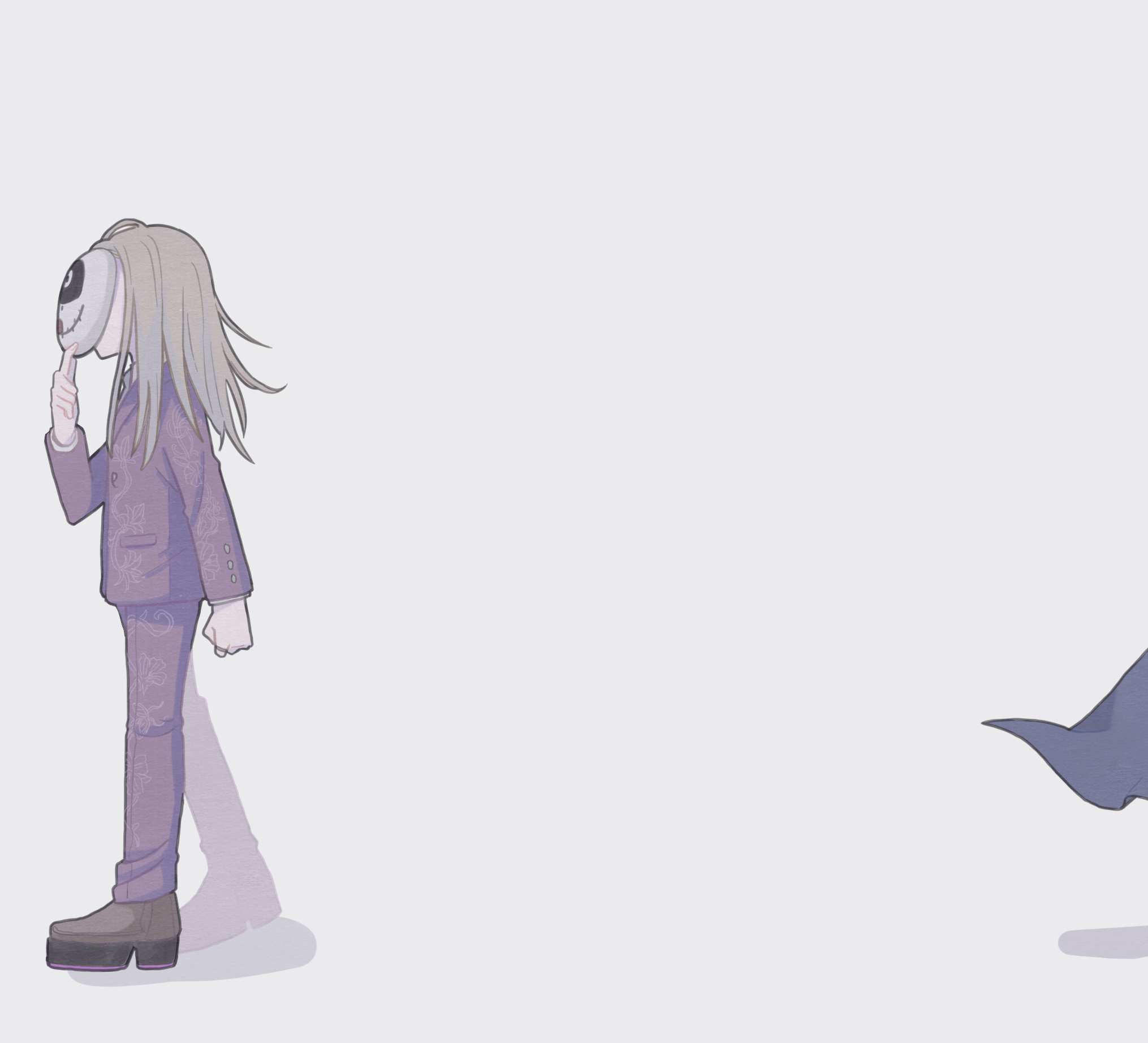 Safebooru - 2boys ahoge blonde hair covered face full body grey ...
