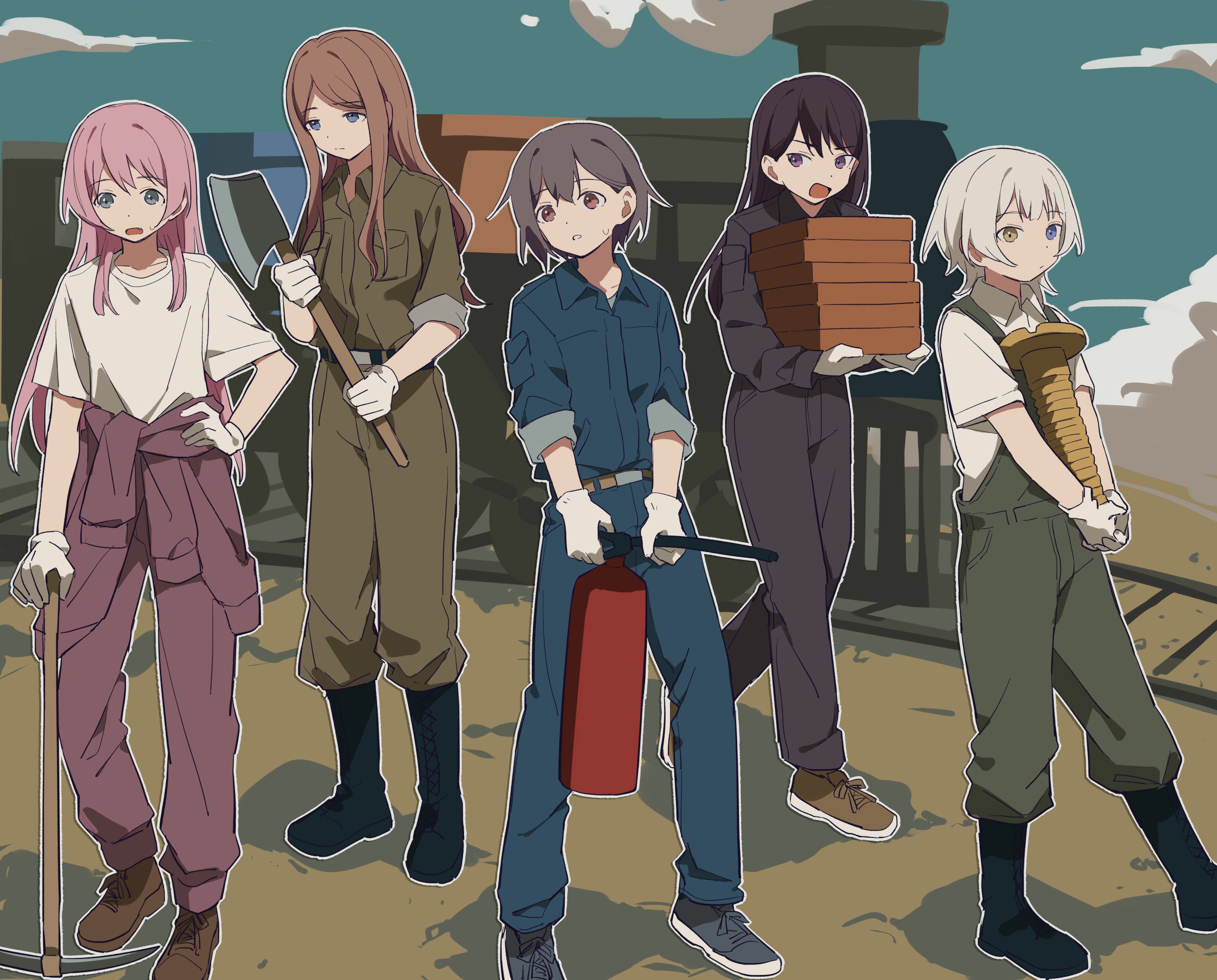 Safebooru - 5girls absurdres axe bakookami bang dream! bang dream! it's mygo!!!!! belt black ...