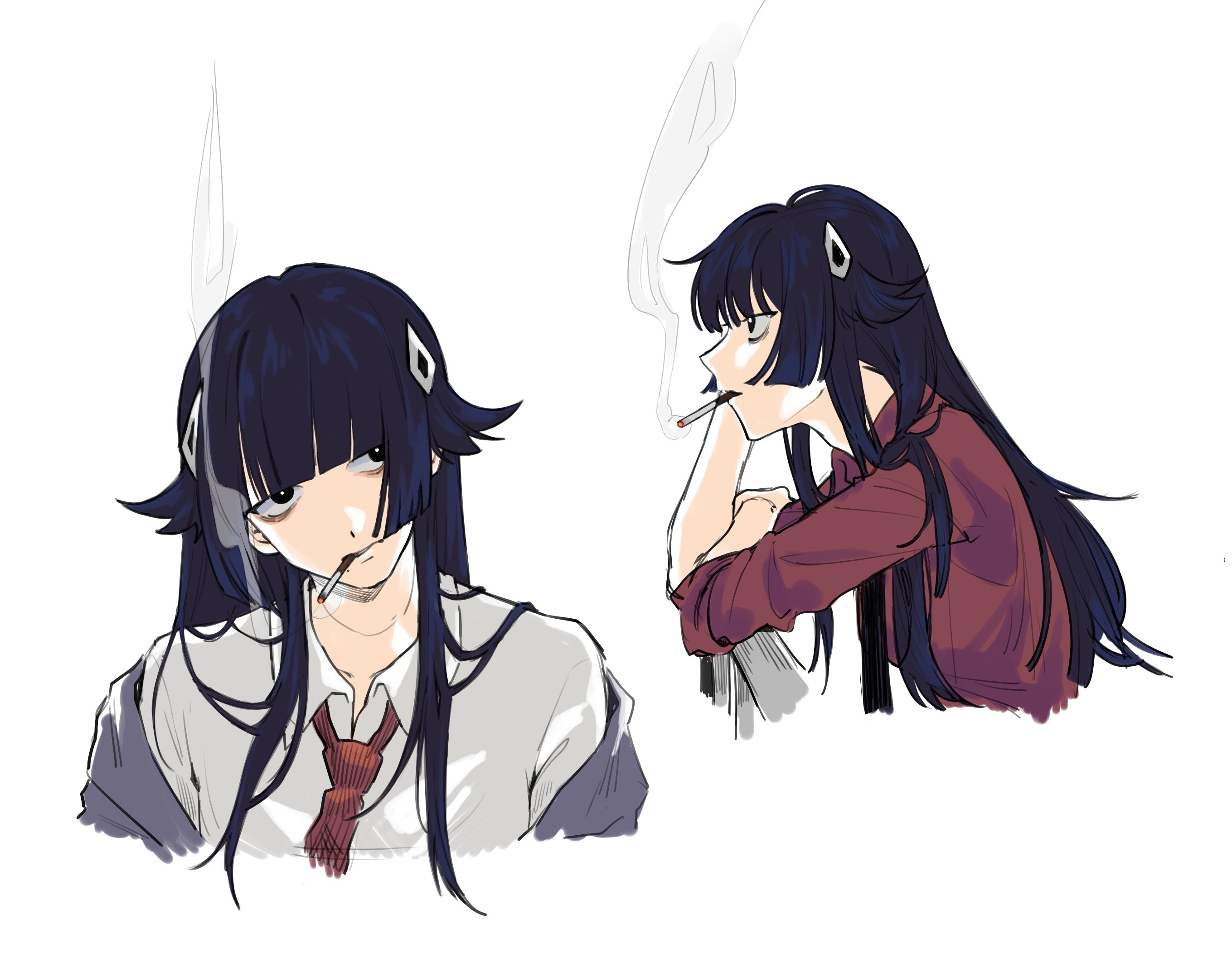 Safebooru - 1girl alternate costume bags under eyes black eyes blazer blue hair blunt bangs ...