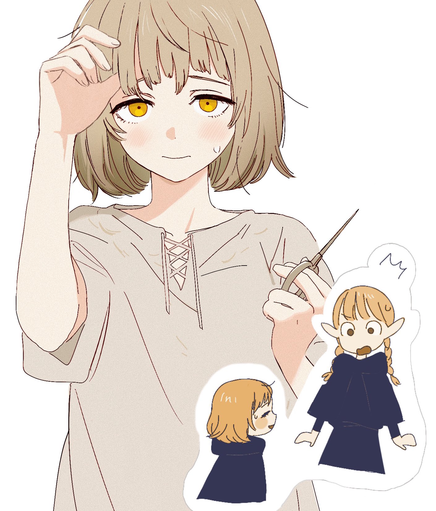 Safebooru - 2girls black robe blonde hair blush braid brown hair closed ...