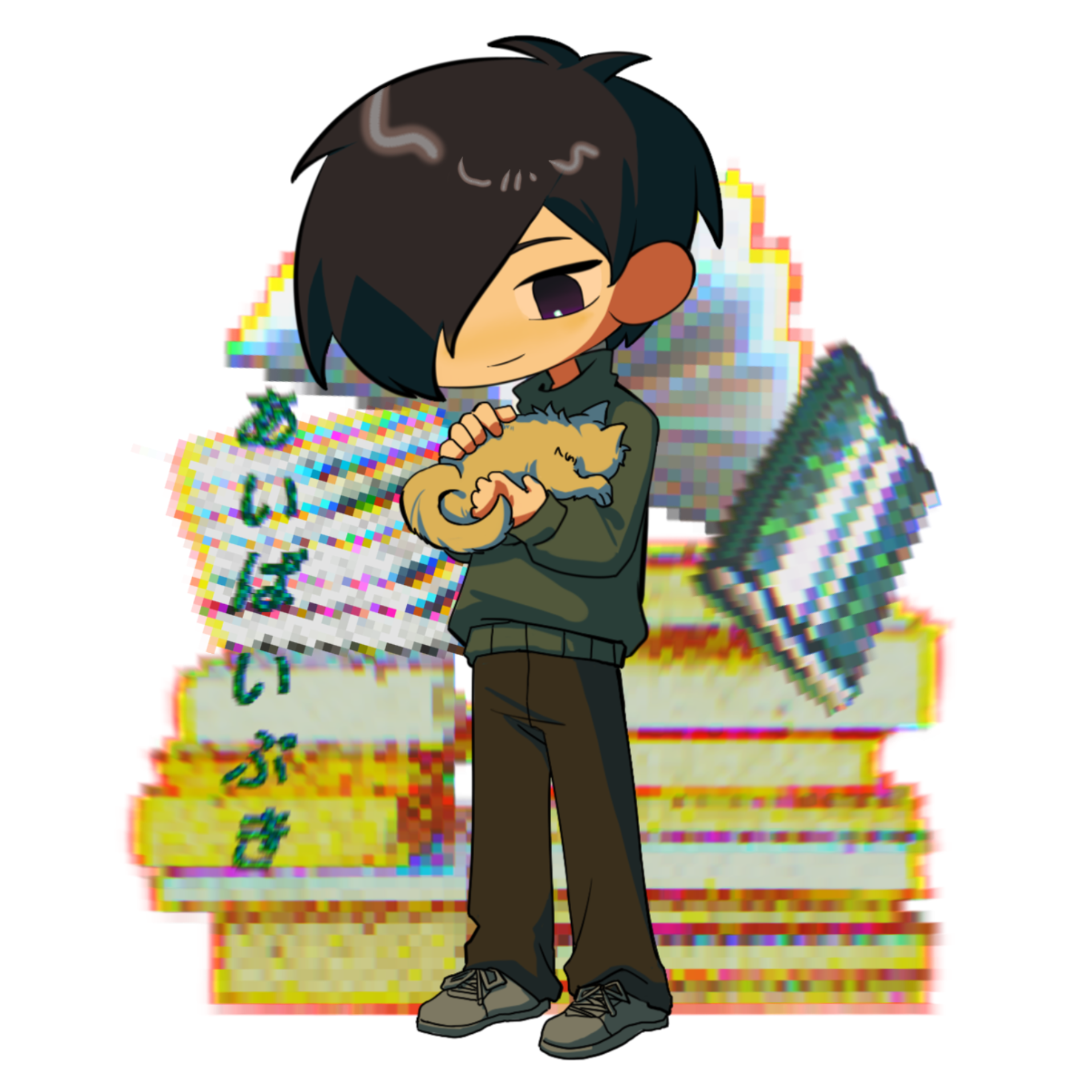 Safebooru - 1boy aiba ibuki animal black hair brown pants cat character ...