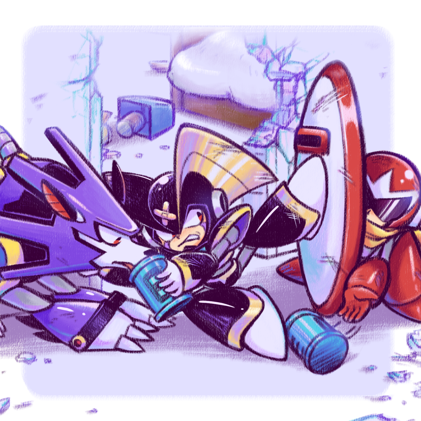 Safebooru - 2boys android bass (mega man) colored sclera energy tank ...