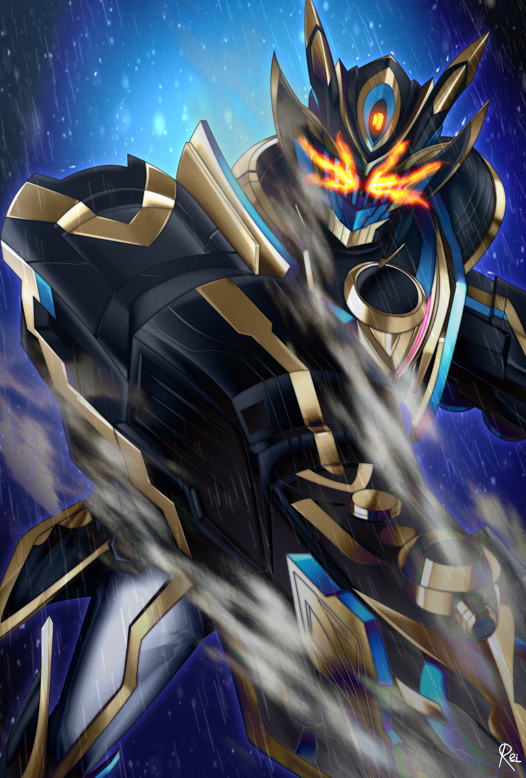 Safebooru - 1boy absurdres armor aura black armor blue fire bodysuit ...