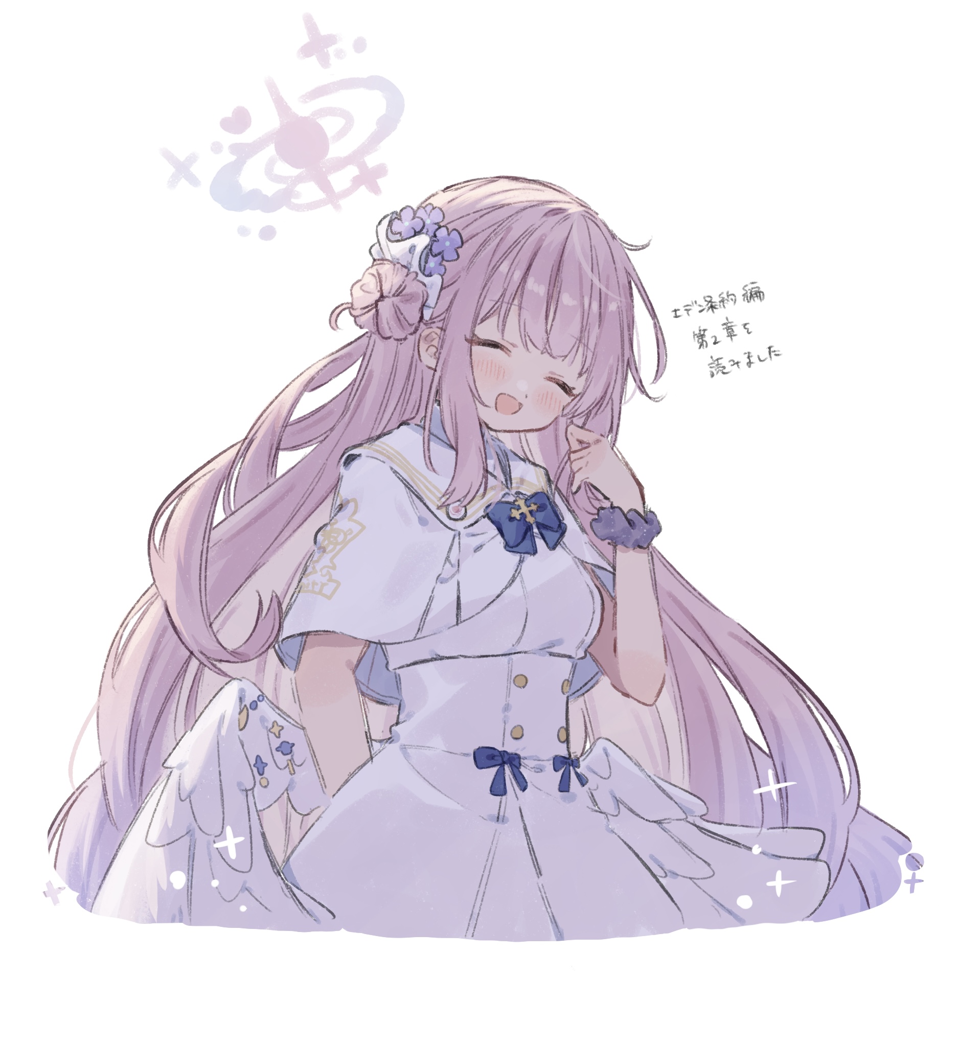 Safebooru - 1girl angel wings black scrunchie blue archive blush breasts capelet closed eyes ...