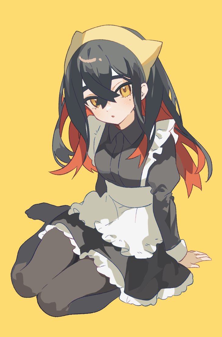 Safebooru - 1girl alternate costume apron black hair carmine (pokemon) colored inner hair ...