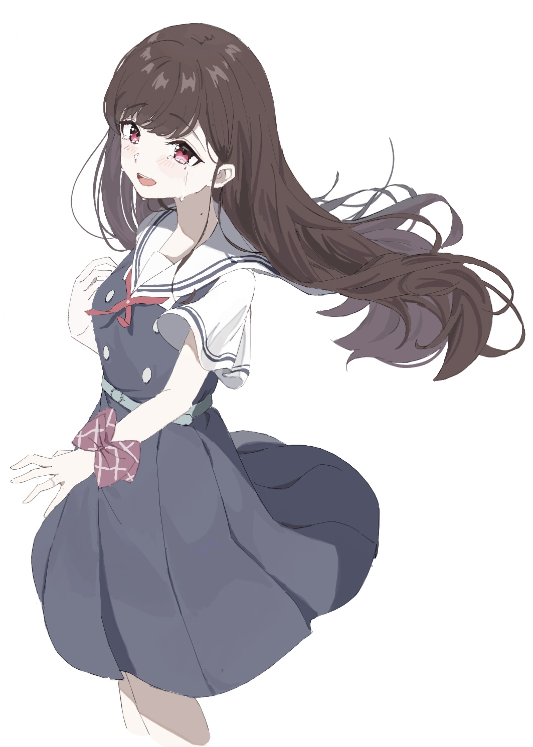 Safebooru - 1girl asaka kaori blank (blankonsen) blue dress blush bow breasts brown hair ...