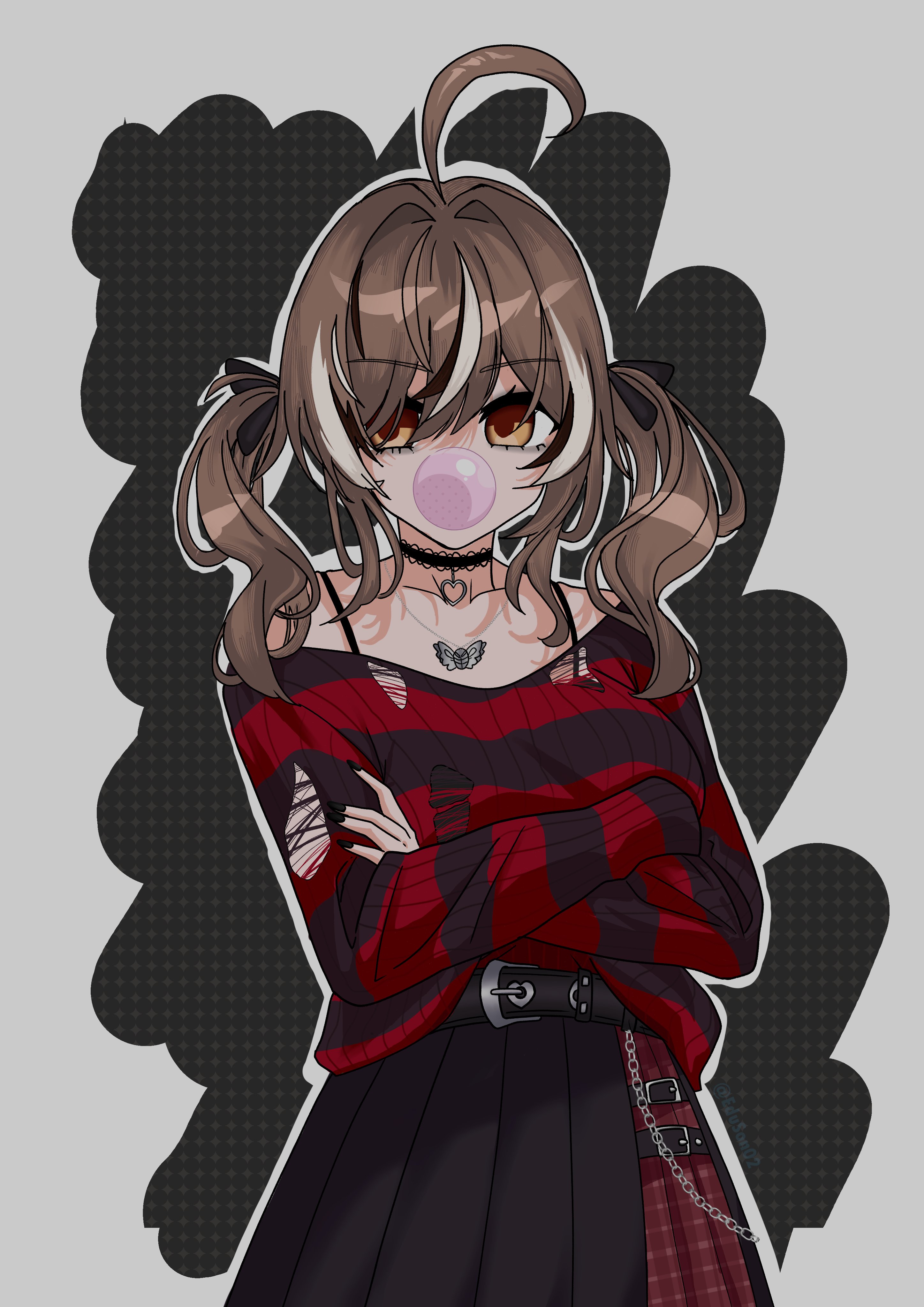 Safebooru - 1girl absurdres ahoge belt black belt black choker black eyeliner black hair black ...