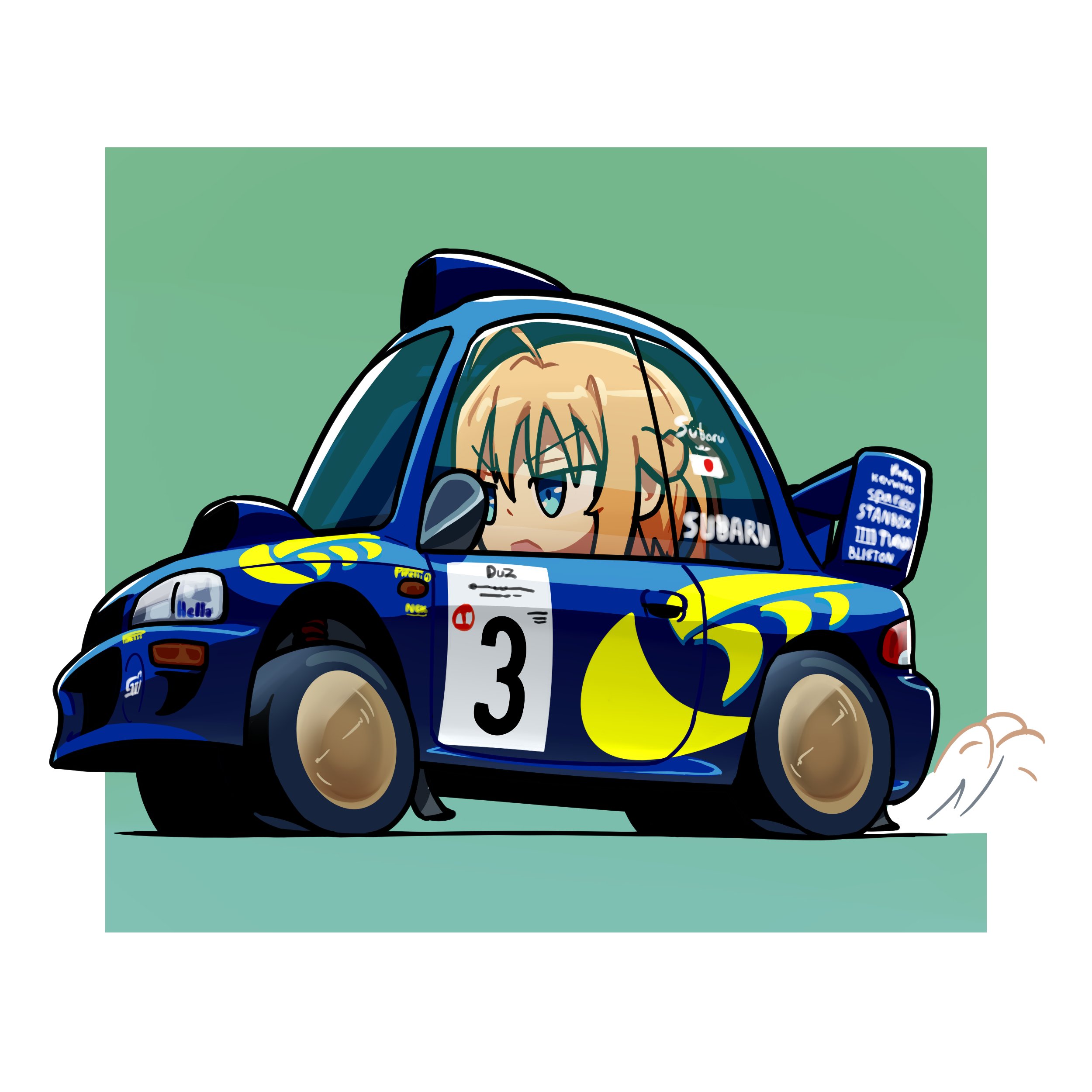 Safebooru - 1girl absurdres ahoge blonde hair border car chibi duz ...