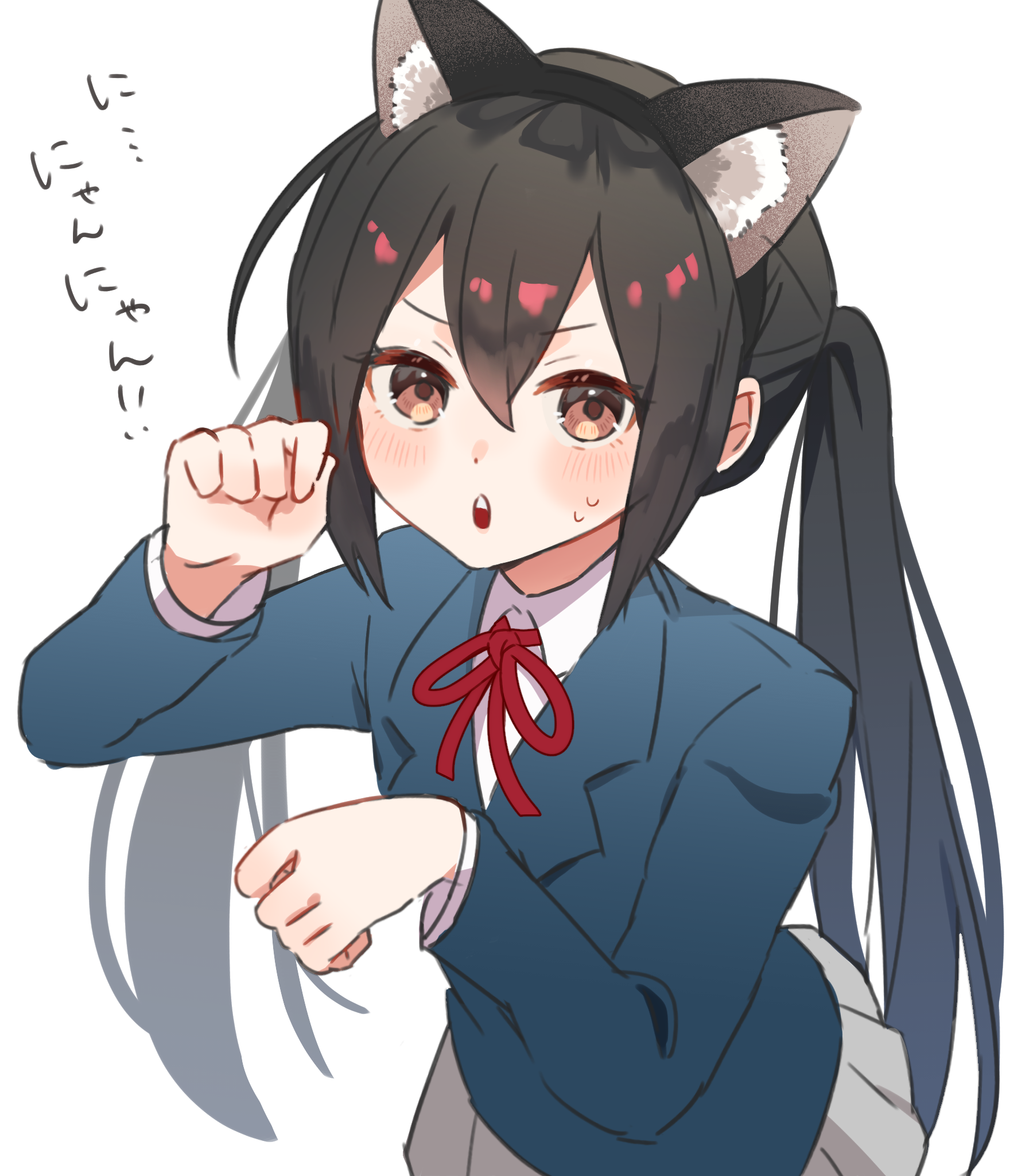 Safebooru - 1girl :o animal ear fluff animal ear hairband animal ears black hair blue shirt ...