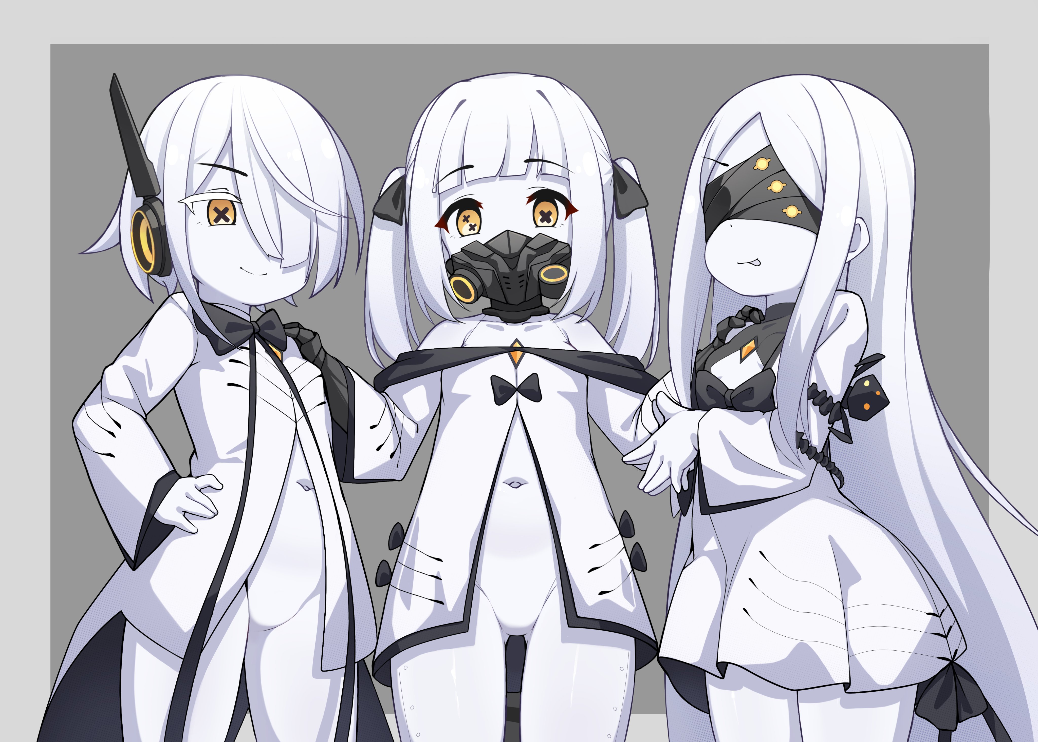 Safebooru - 3girls absurdres black mask black tail blindfold blue ...