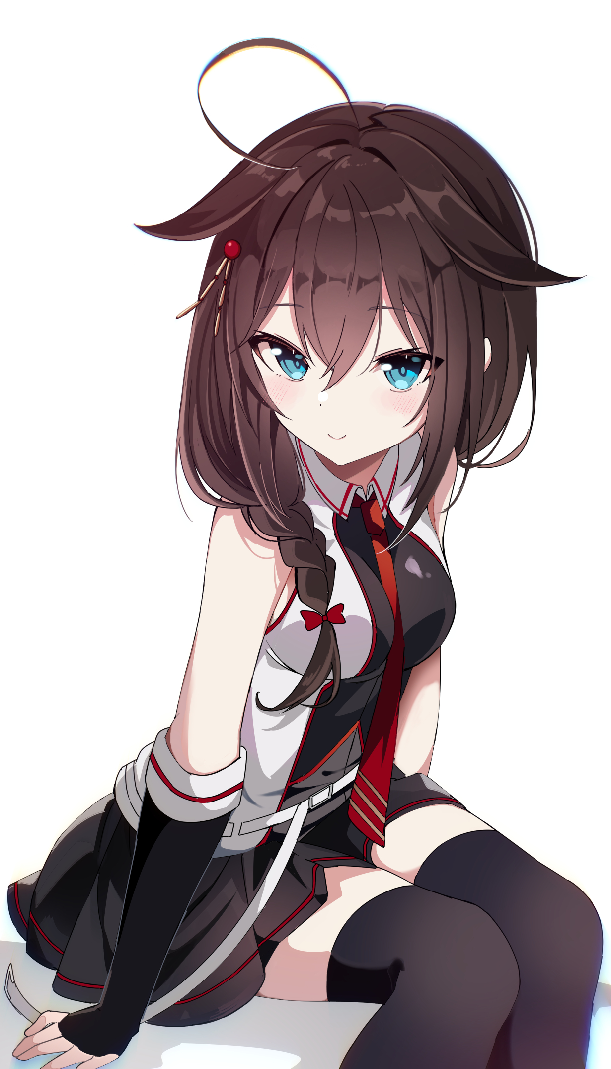 Safebooru - 1girl ahoge black gloves black hair black shirt black skirt ...