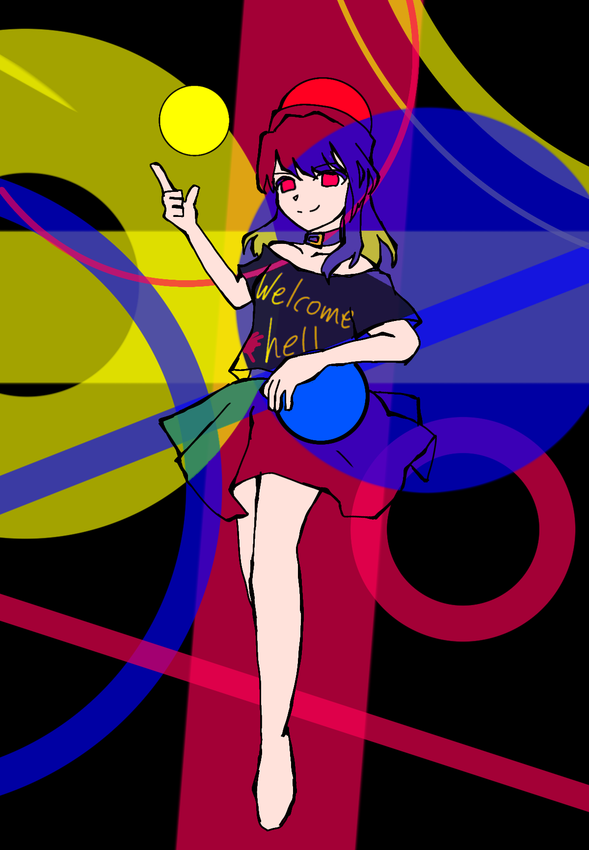 Safebooru - 1girl black shirt blonde hair blue hair english text full ...