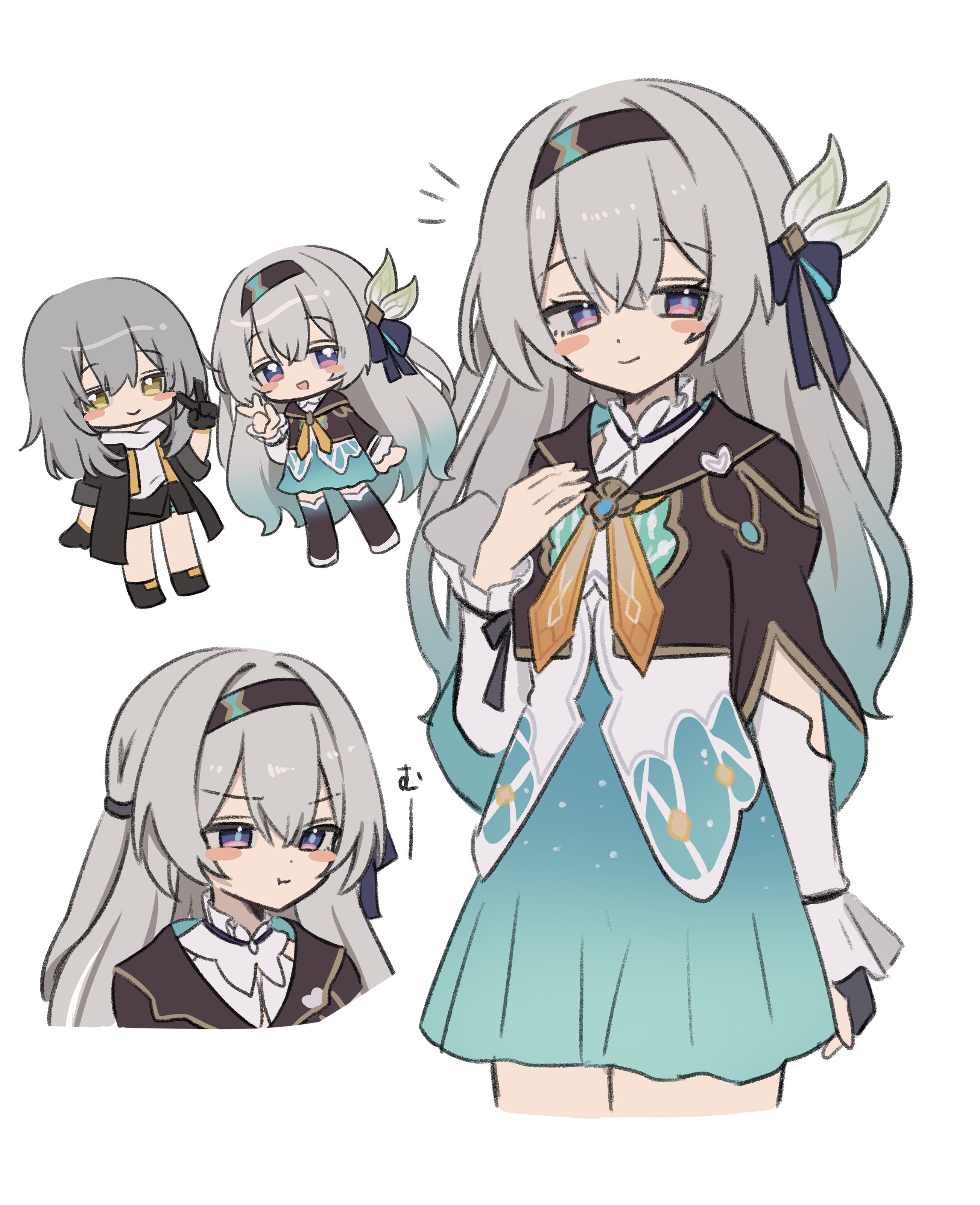 Safebooru - 2girls :t absurdres black gloves black hairband black jacket blue eyes blue hair ...