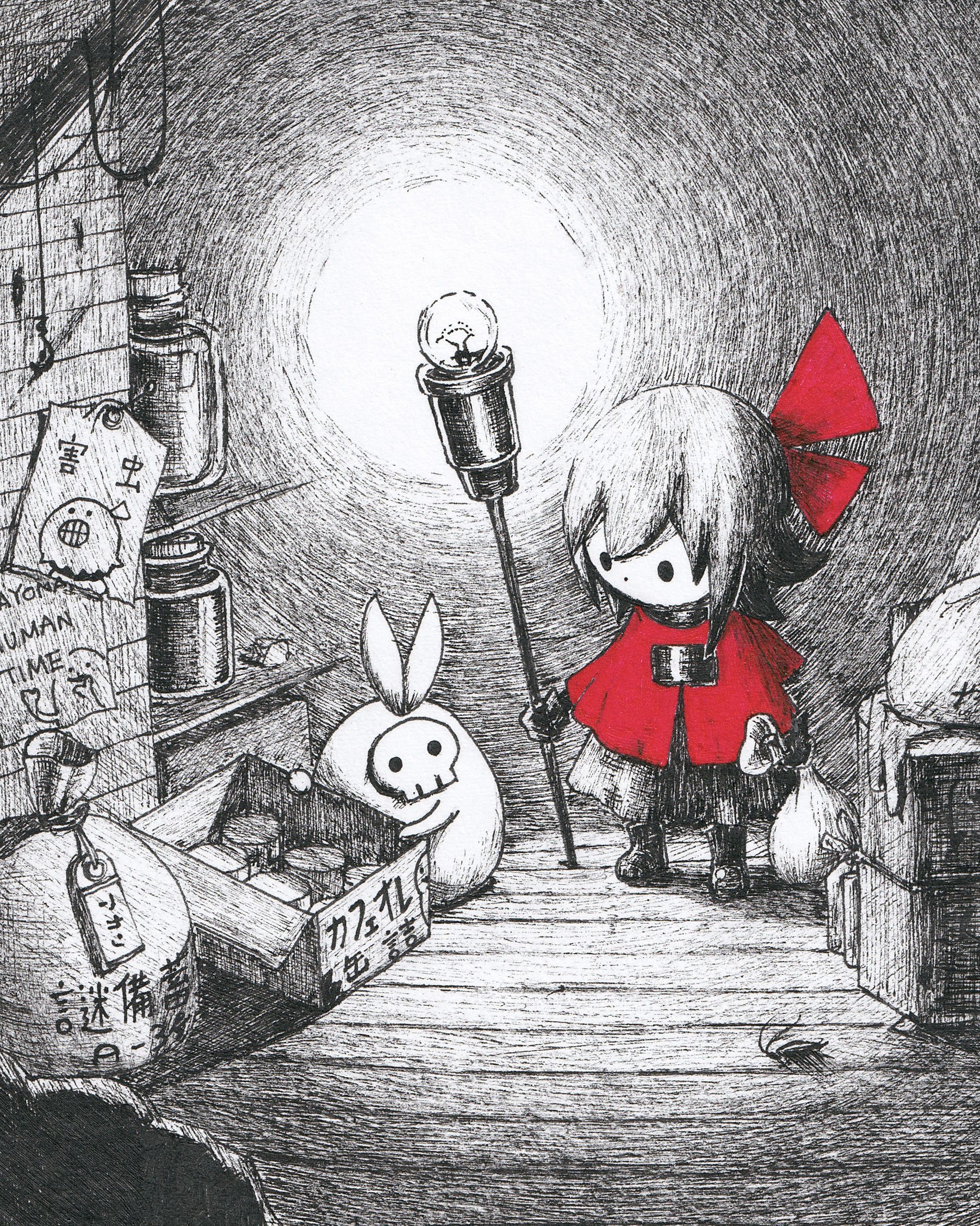 Safebooru - 1girl arm at side ballpoint pen (medium) boots box bug can ...