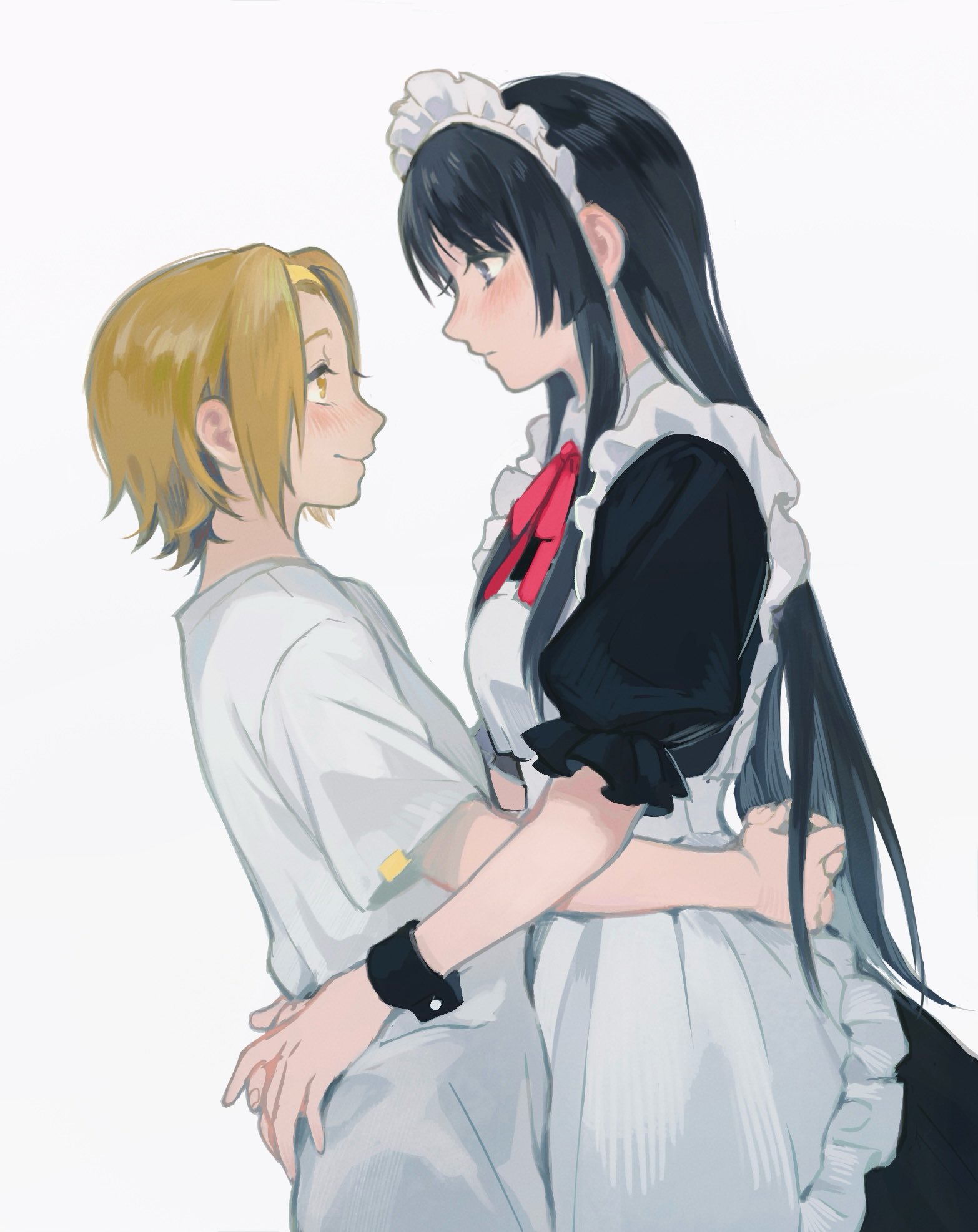 Safebooru - 2girls akiyama mio alternate costume apron black dress black eyes black hair black ...