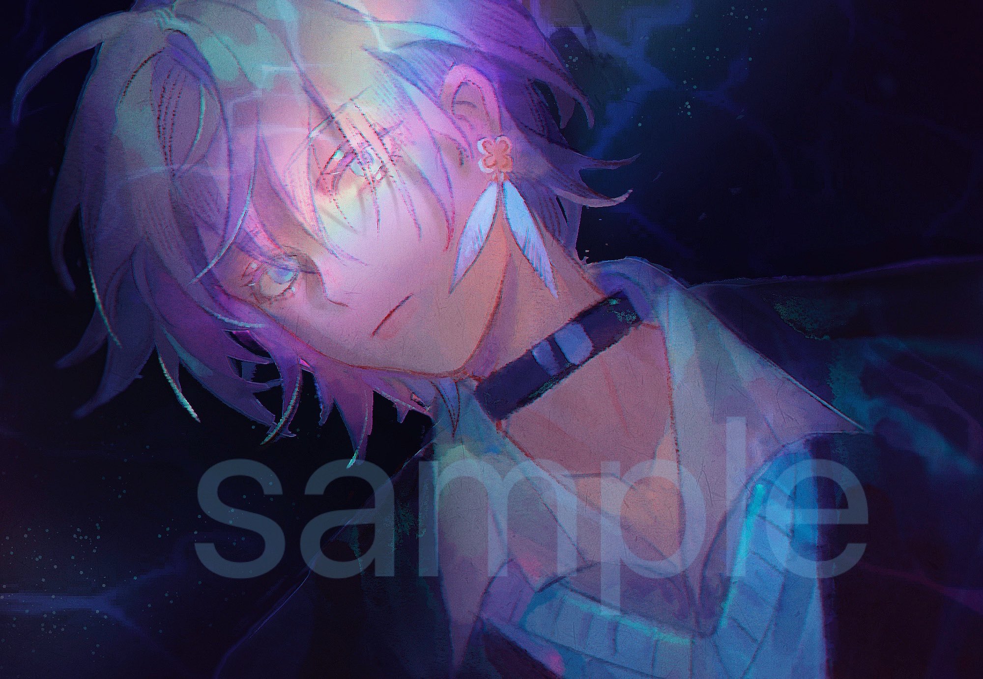 Safebooru - 1boy bishounen black background black choker black jacket blue eyes blue hair choker ...