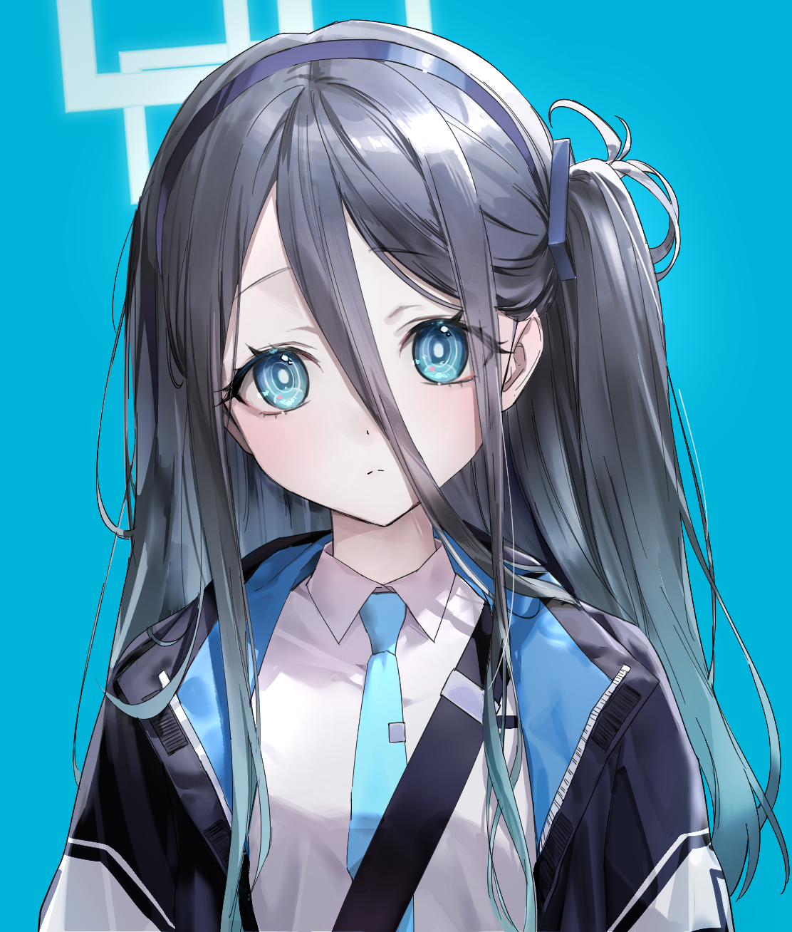 Safebooru - 1girl aris (blue archive) black hair black hairband blue archive blue background ...
