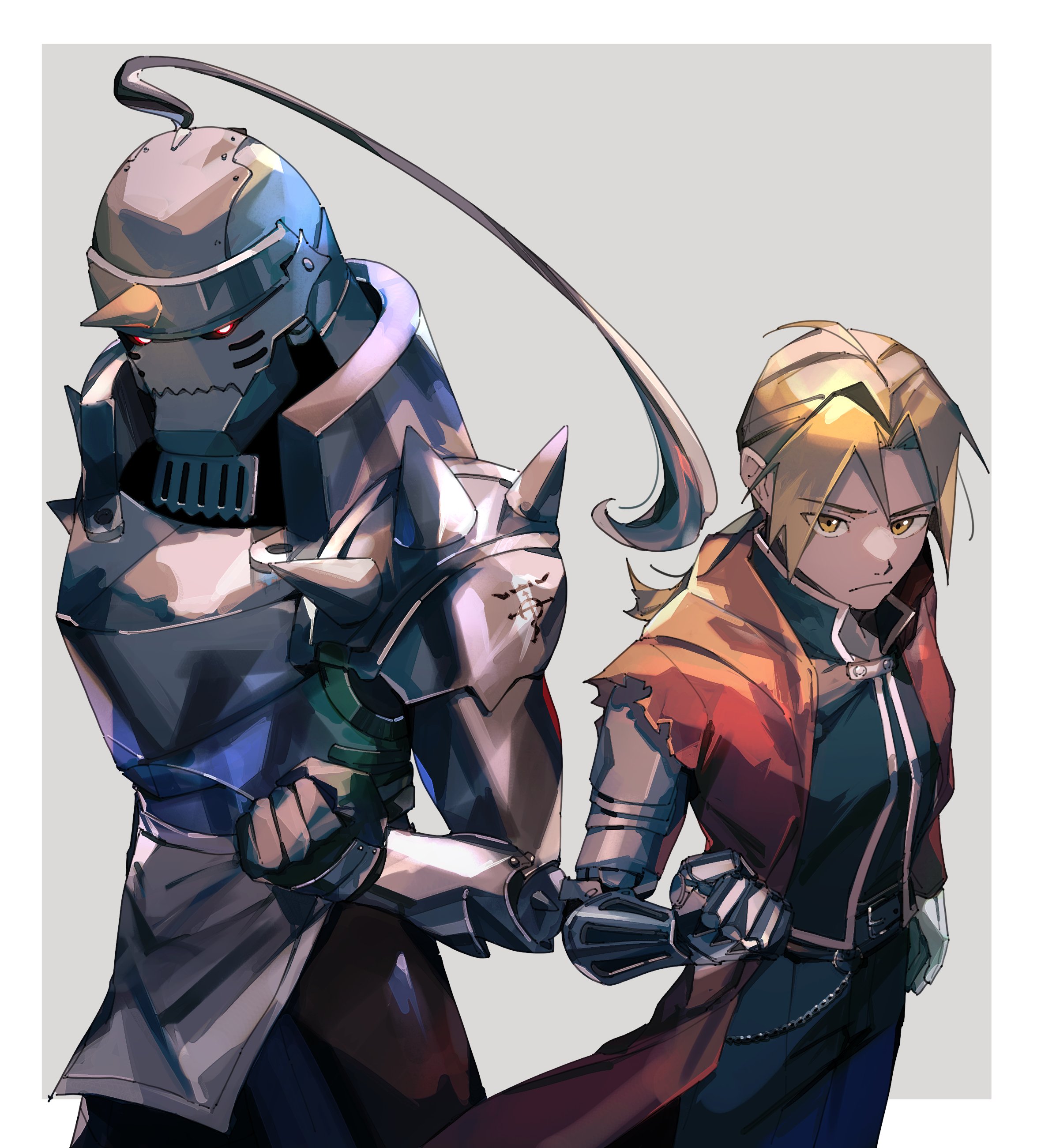 Safebooru - 2boys absurdres alphonse elric armor blonde hair brothers chain coat edward elric ...