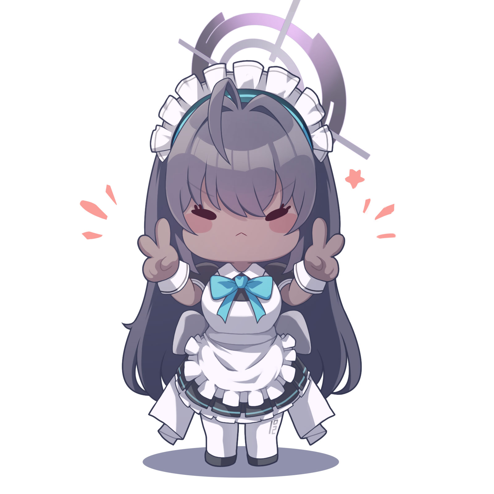 Safebooru - 1girl ahoge apron back bow black hair blue archive blush bow brown footwear chibi ...