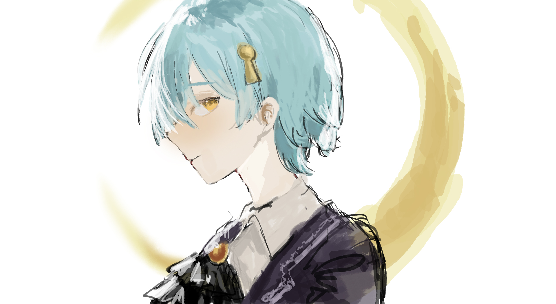 Safebooru - 1girl angela (project moon) ascot black ascot blue coat blue hair brooch closed ...