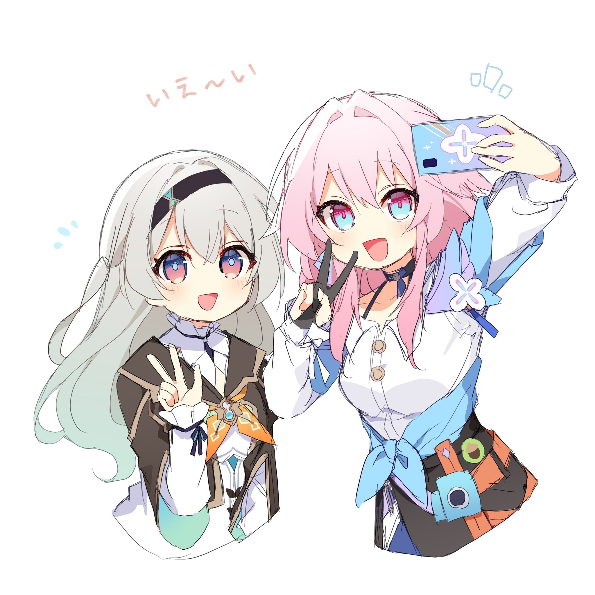 Safebooru - 2girls :d black gloves black hairband black jacket blue eyes blue hair blue jacket ...