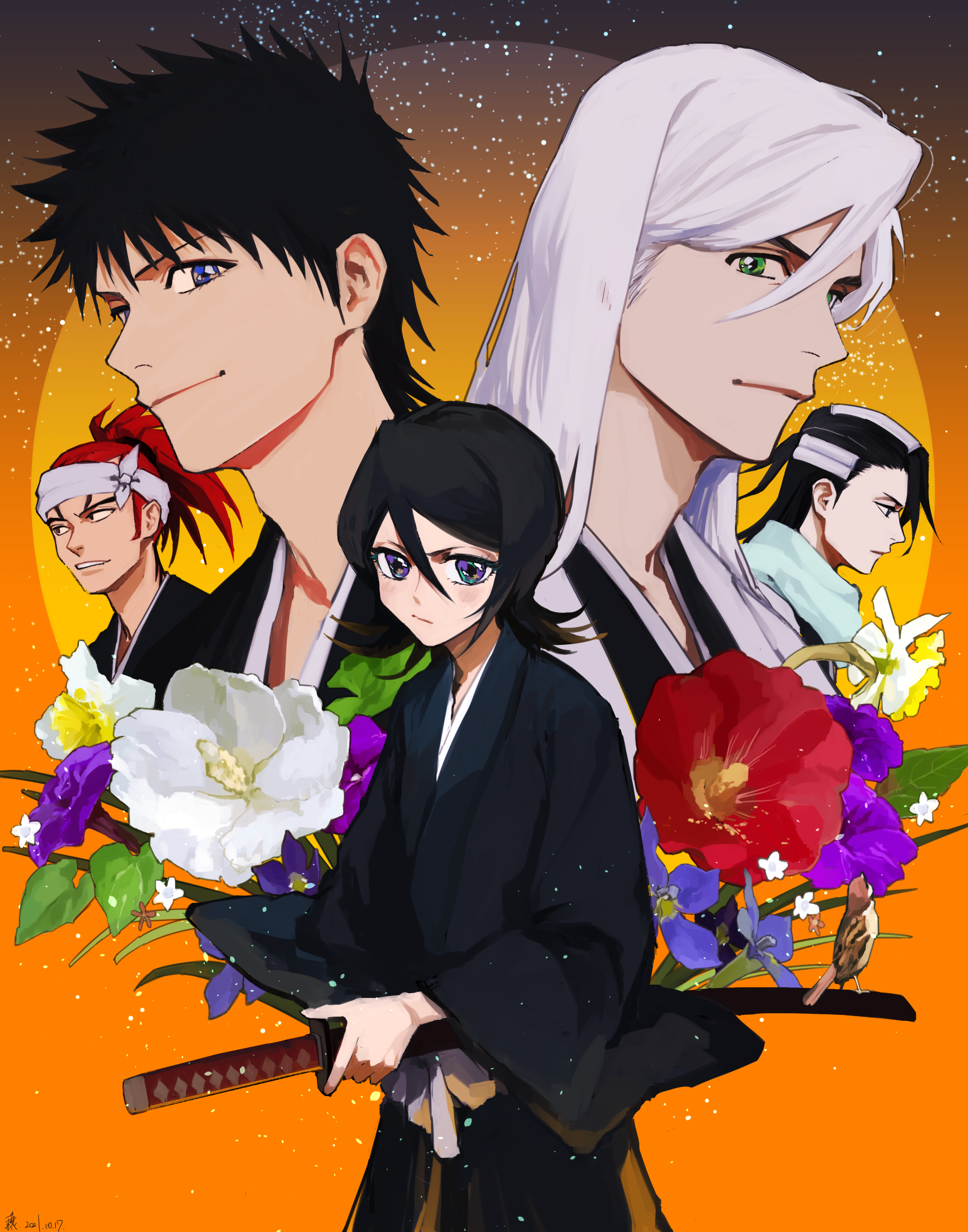 Safebooru - 1girl 4boys :/ :| abarai renji absurdres belt black hair ...