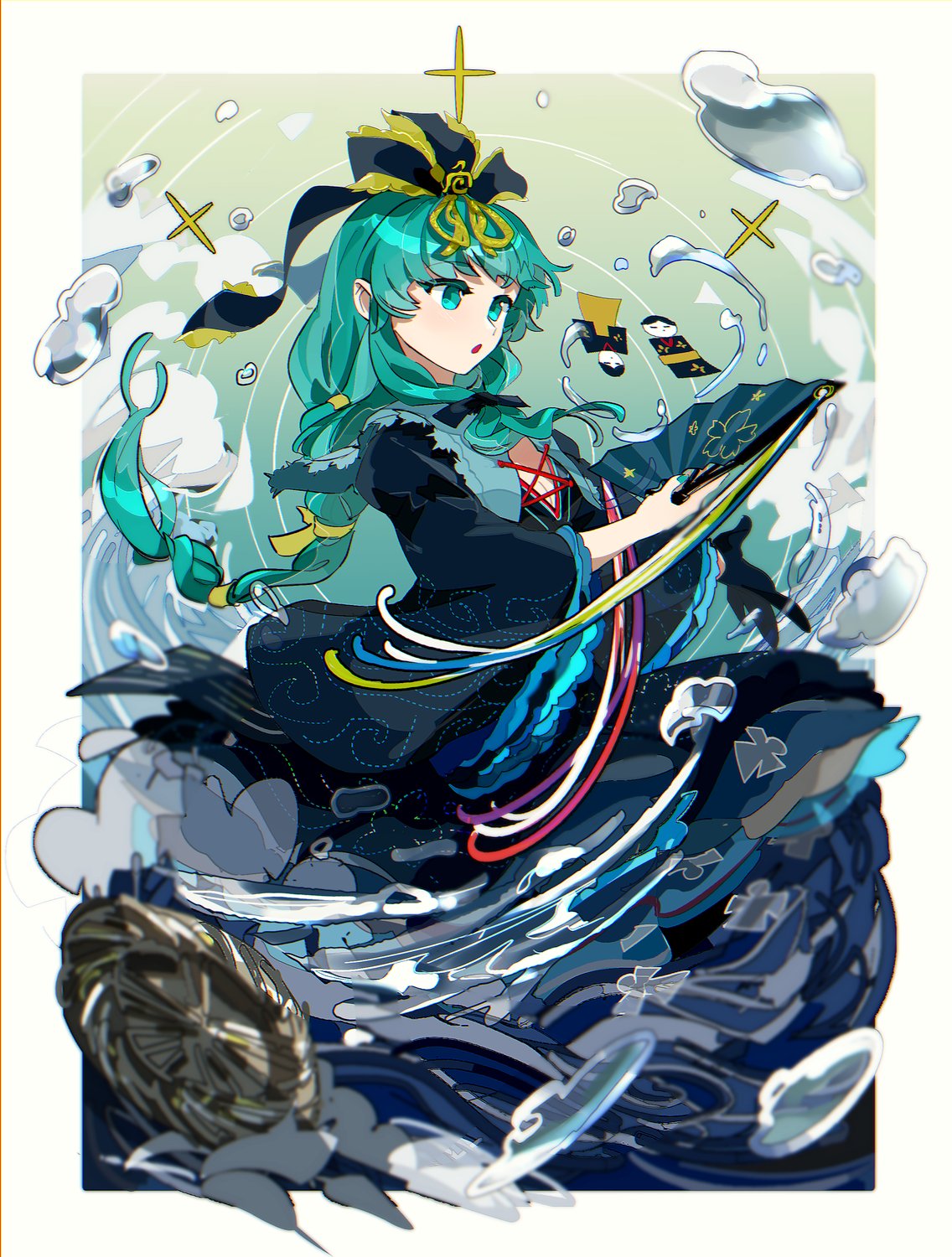 Safebooru - 1girl alternate costume alternate hairstyle aqua eyes aqua hair blue kimono bow ...