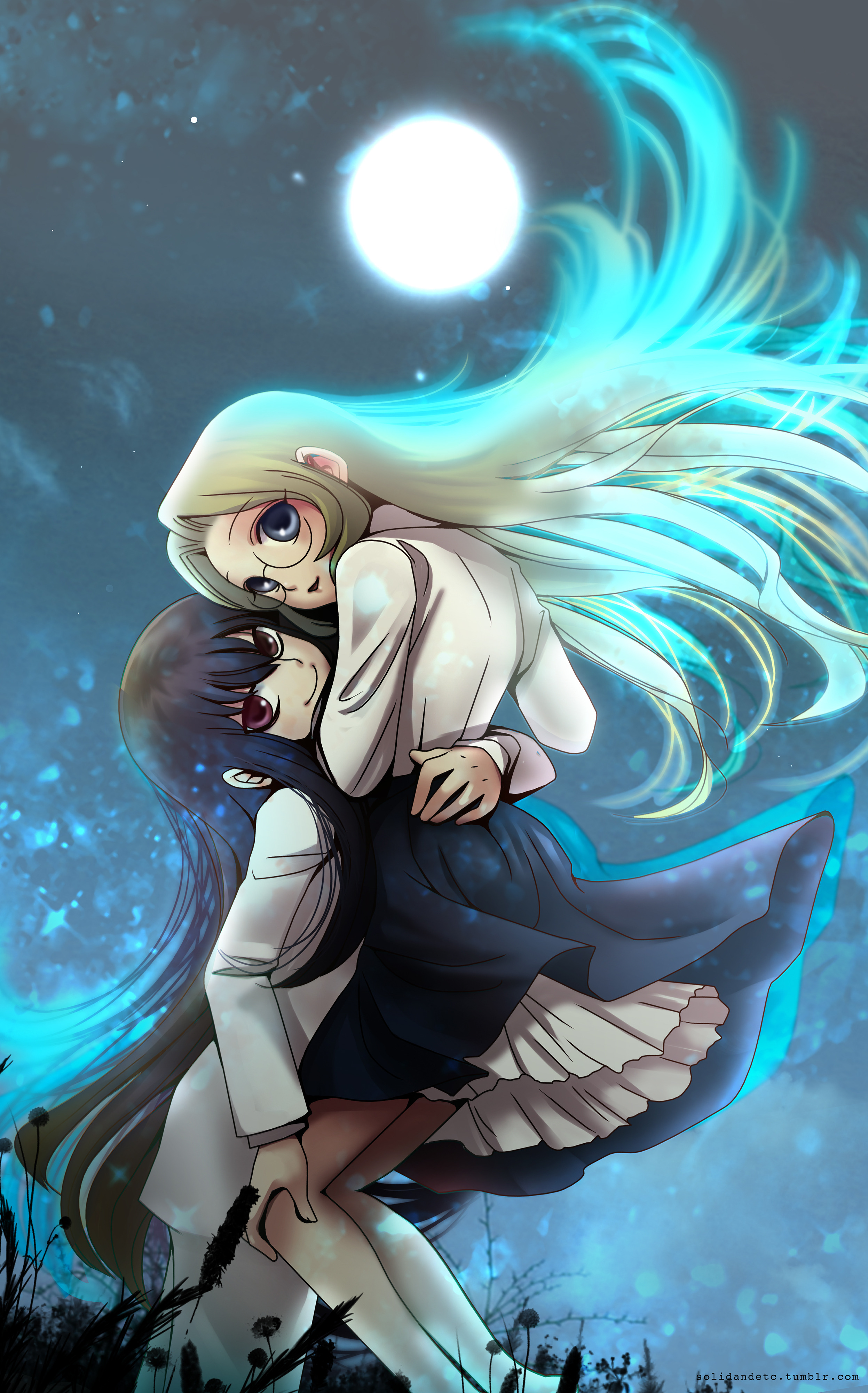 Safebooru - 2girls absurdres aged down alucard (hellsing) black hair black skirt blonde hair ...