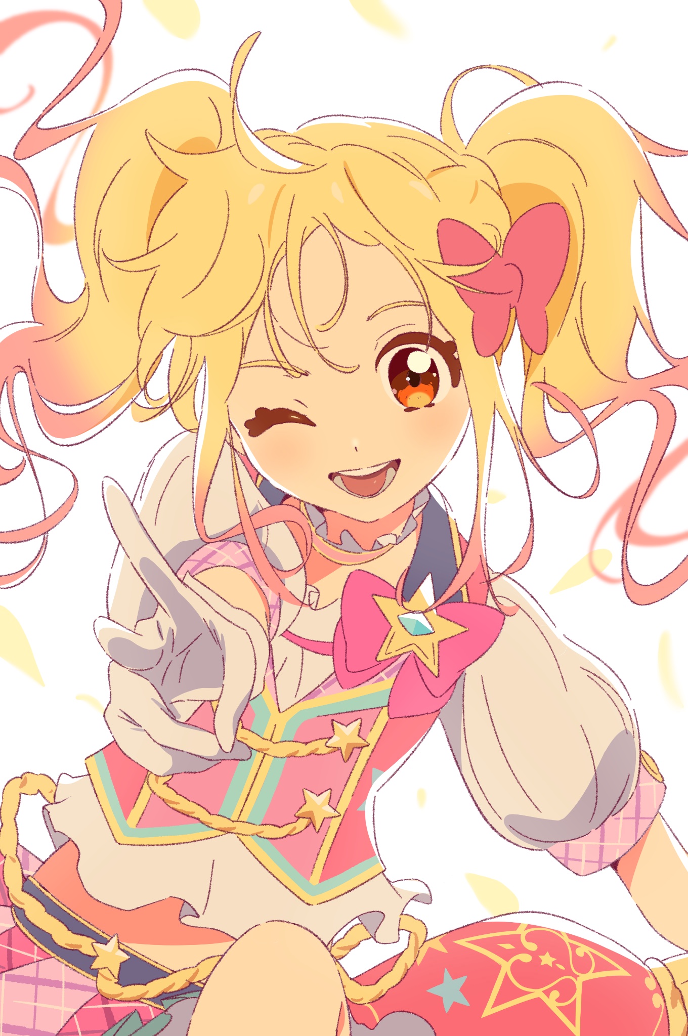 Safebooru - 1girl :d aikatsu! (series) aikatsu stars! blonde hair bow dot nose floating hair ...