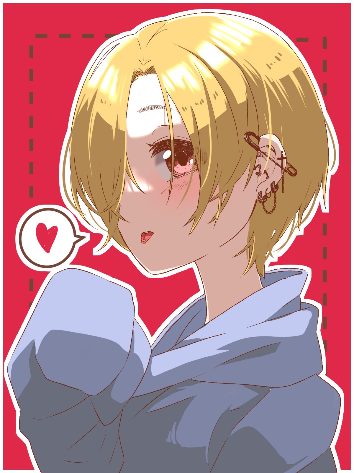 Safebooru - 1girl blonde hair ear piercing hair over one eye heart ...
