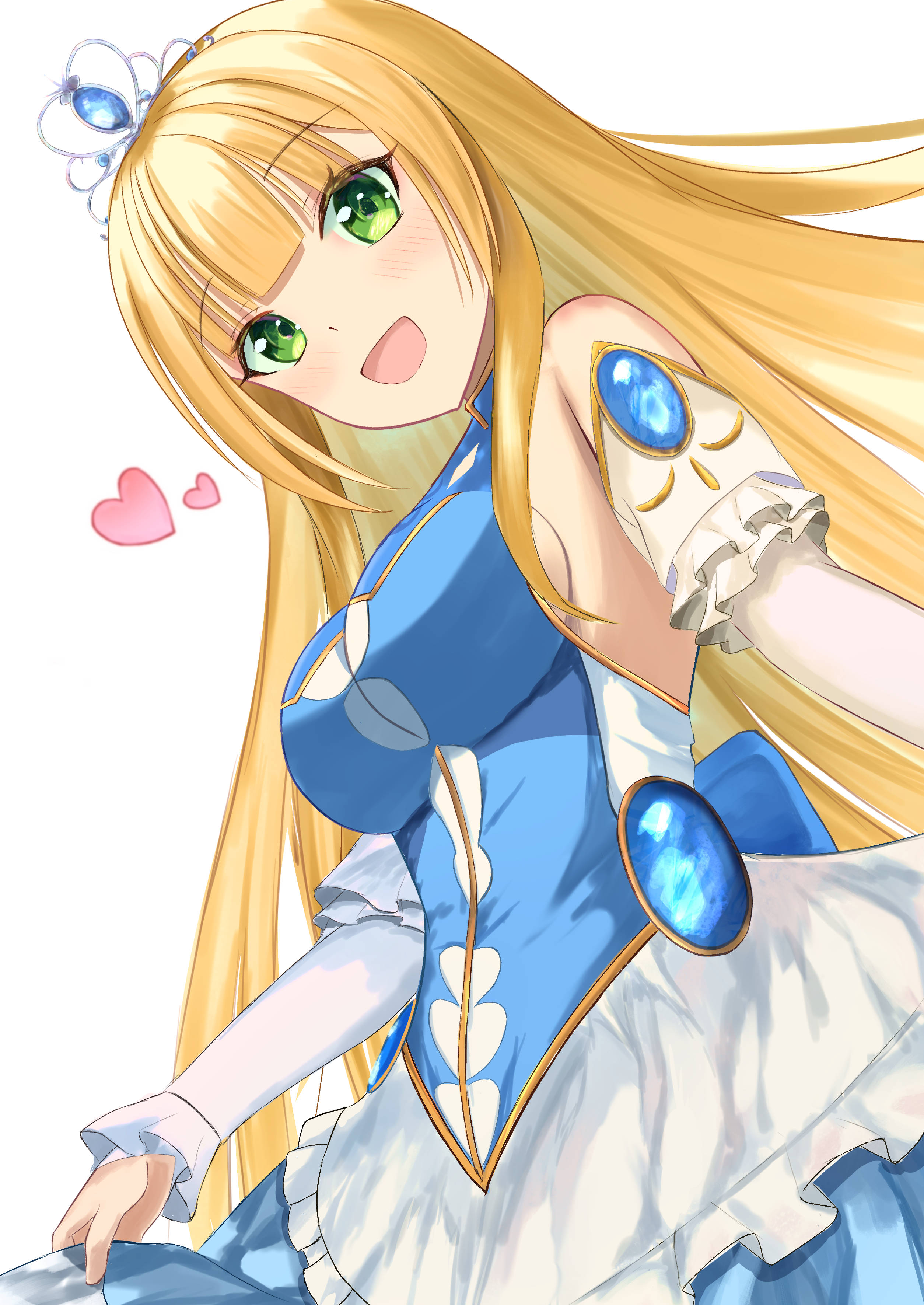 Safebooru - 1girl :d absurdres backboob bare shoulders blonde hair blue dress blunt bangs blush ...