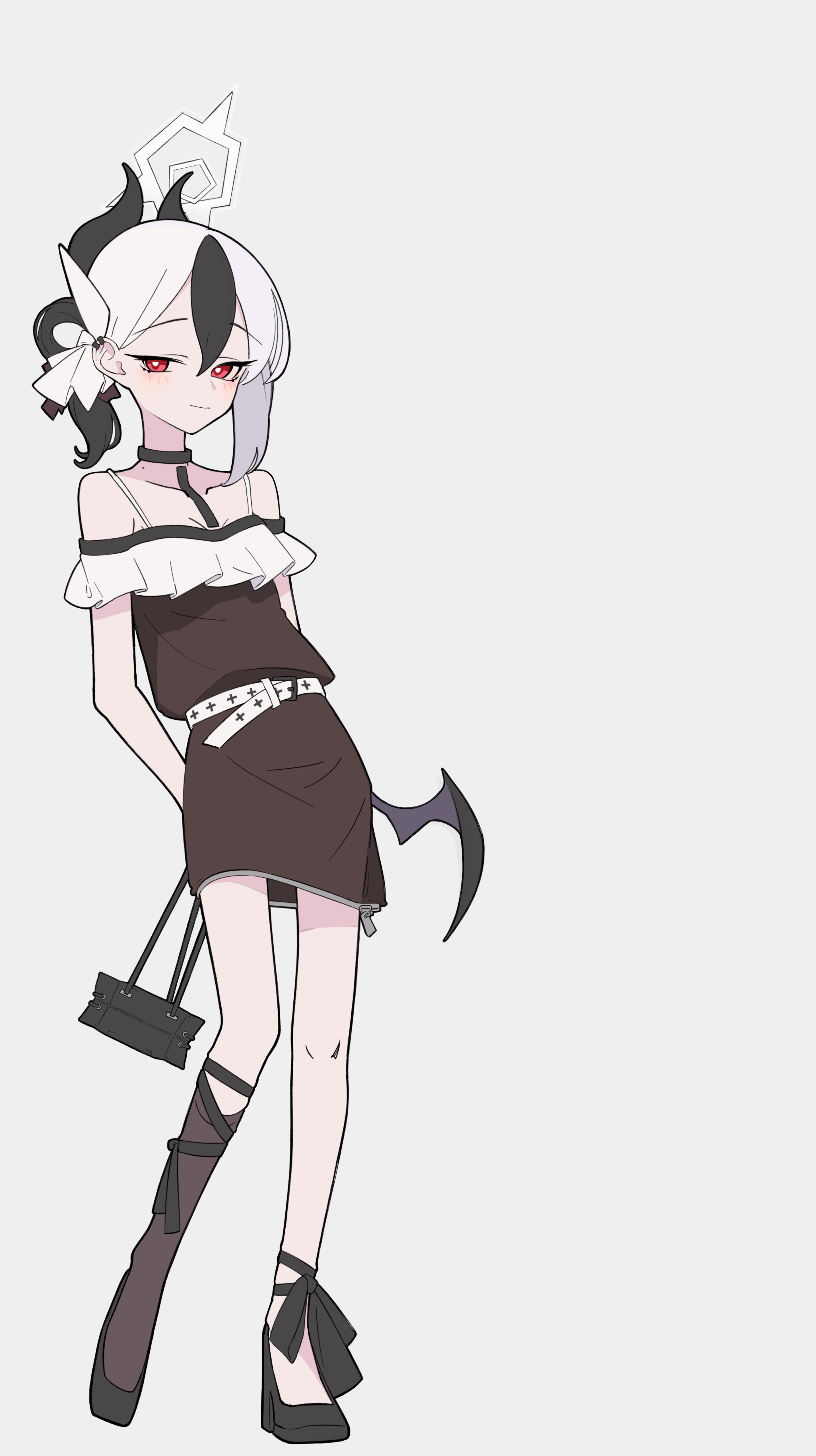 Safebooru - 1girl absurdres alternate costume arms behind back asymmetrical legwear bag bare ...