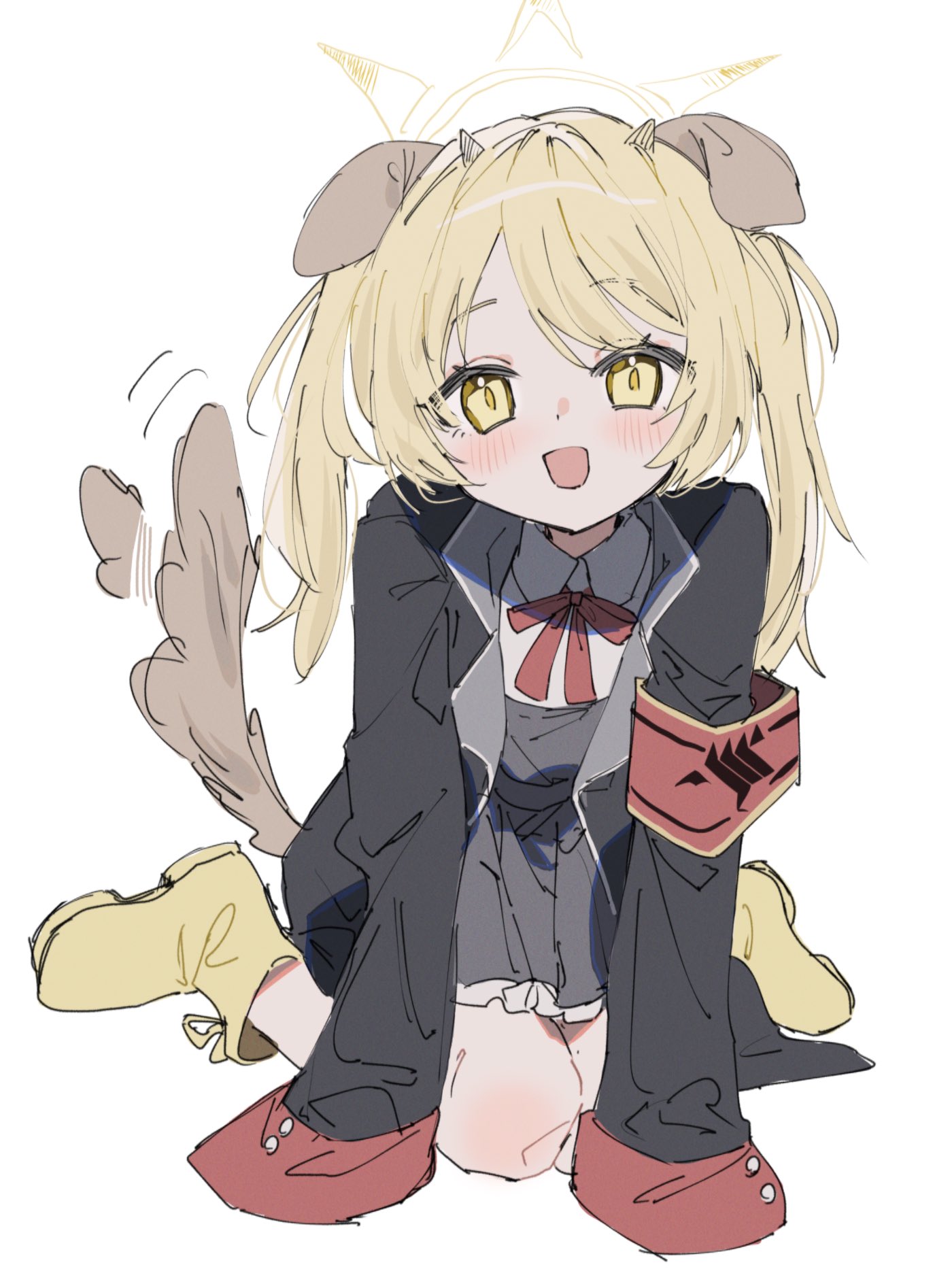 Safebooru - 1girl :d animal ears armband black coat blonde hair blue archive blush boots brown ...