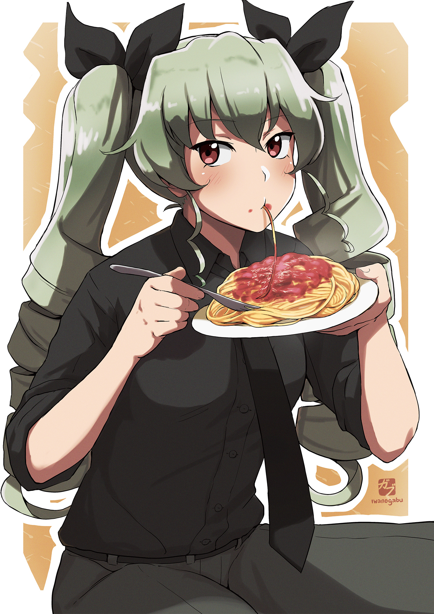 Safebooru - 1girl anchovy (girls und panzer) anzio military uniform artist logo artist name belt ...