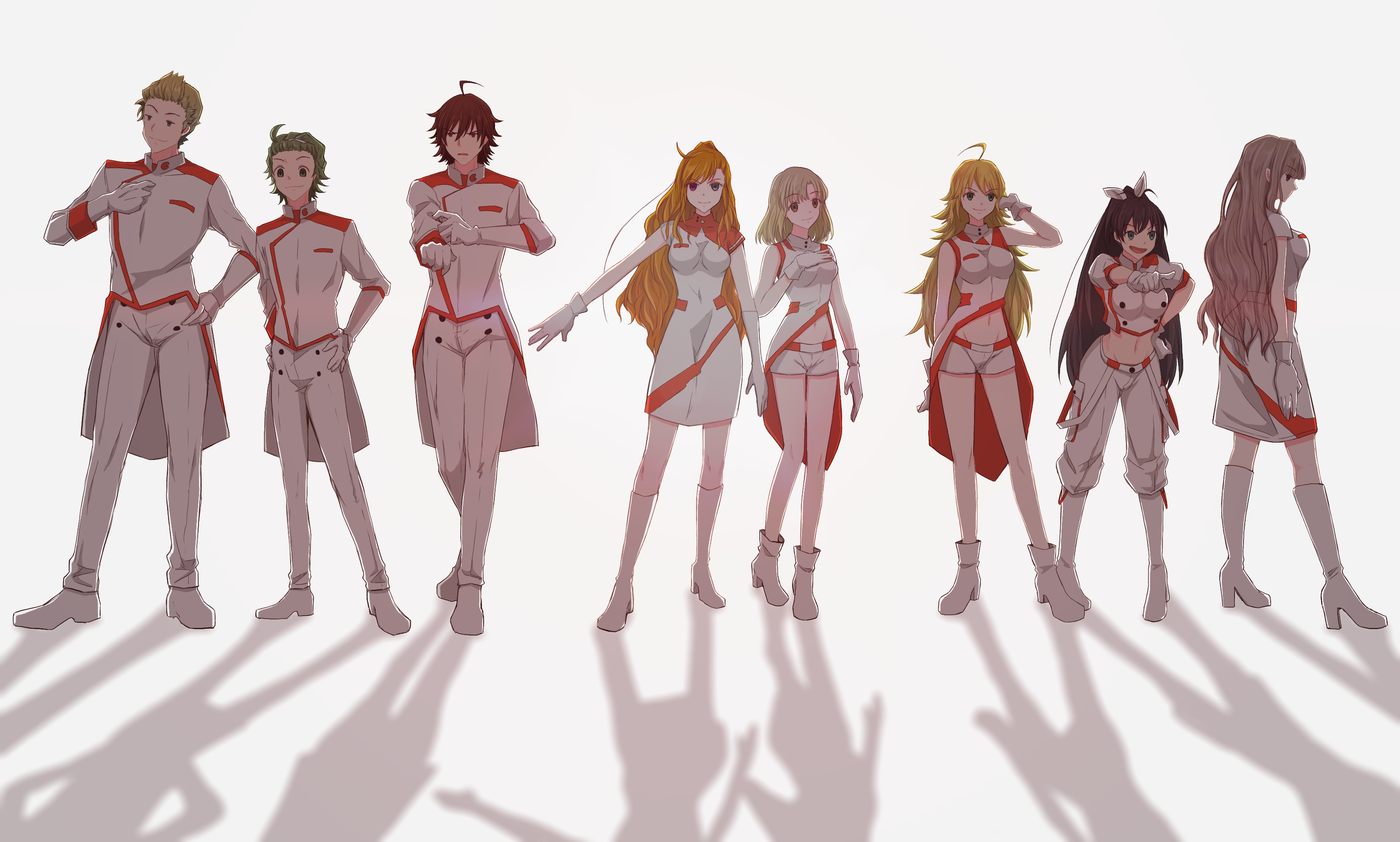 Safebooru - 3boys 5girls absurdres ahoge amagase touma blonde hair breasts buttons coattails ...