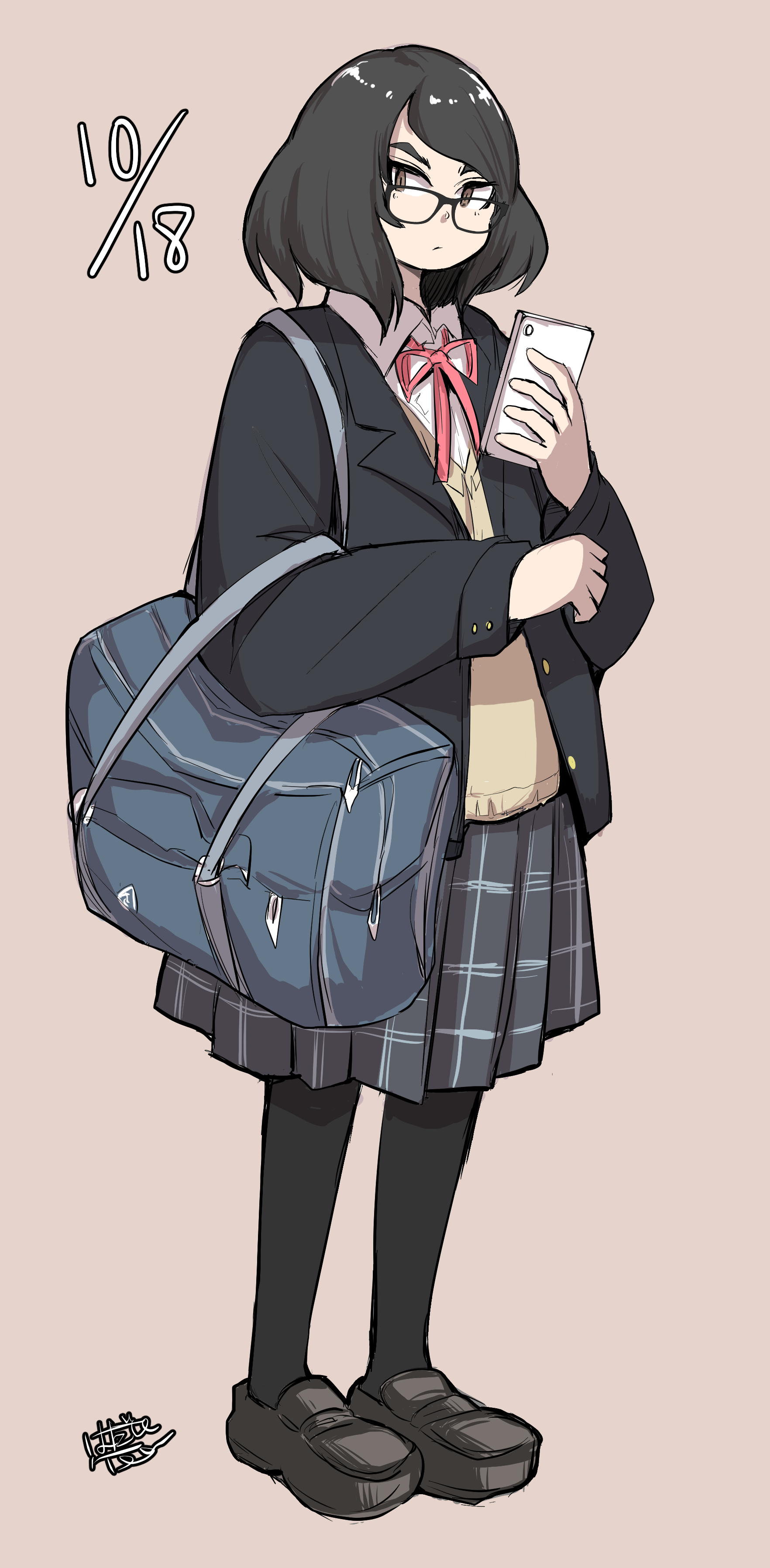 Safebooru - 1girl absurdres bag black footwear black hair black pantyhose bob cut brown eyes ...